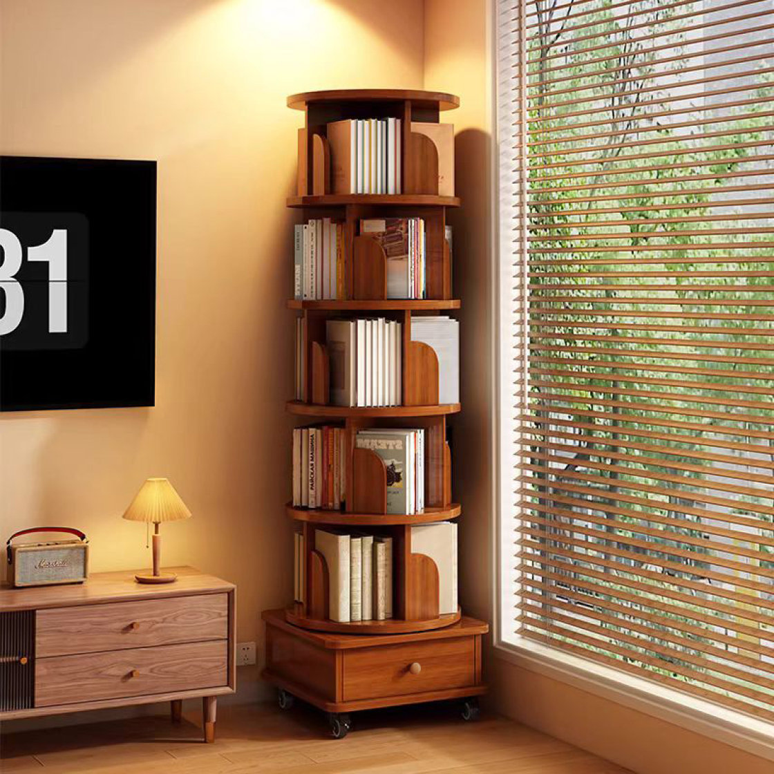 17 Stories (UPGRADED) Rotating Bookshelf, 360 Display Corner Bookshelf ...