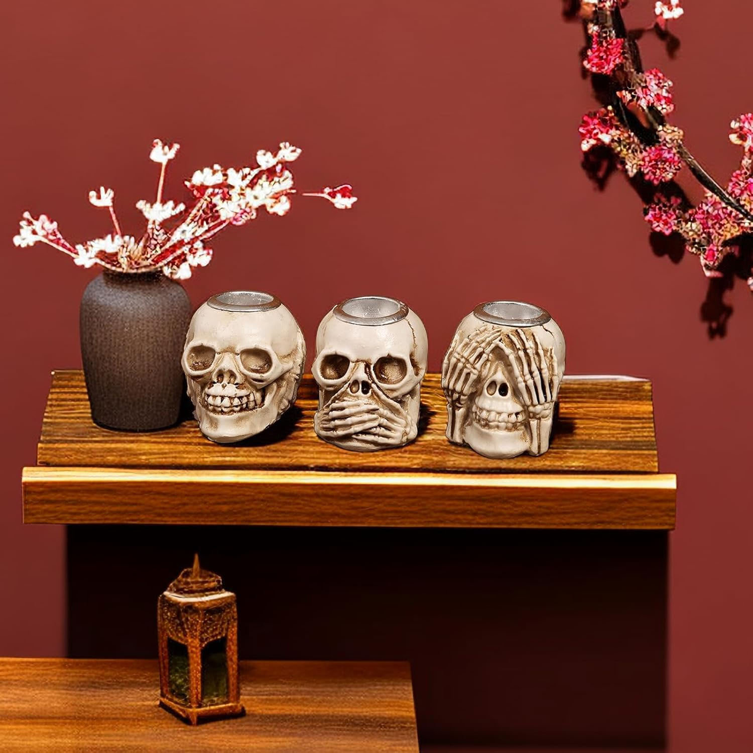 The Holiday Aisle® 3Pcs Skull Candle Holder Gothic Halloween ...
