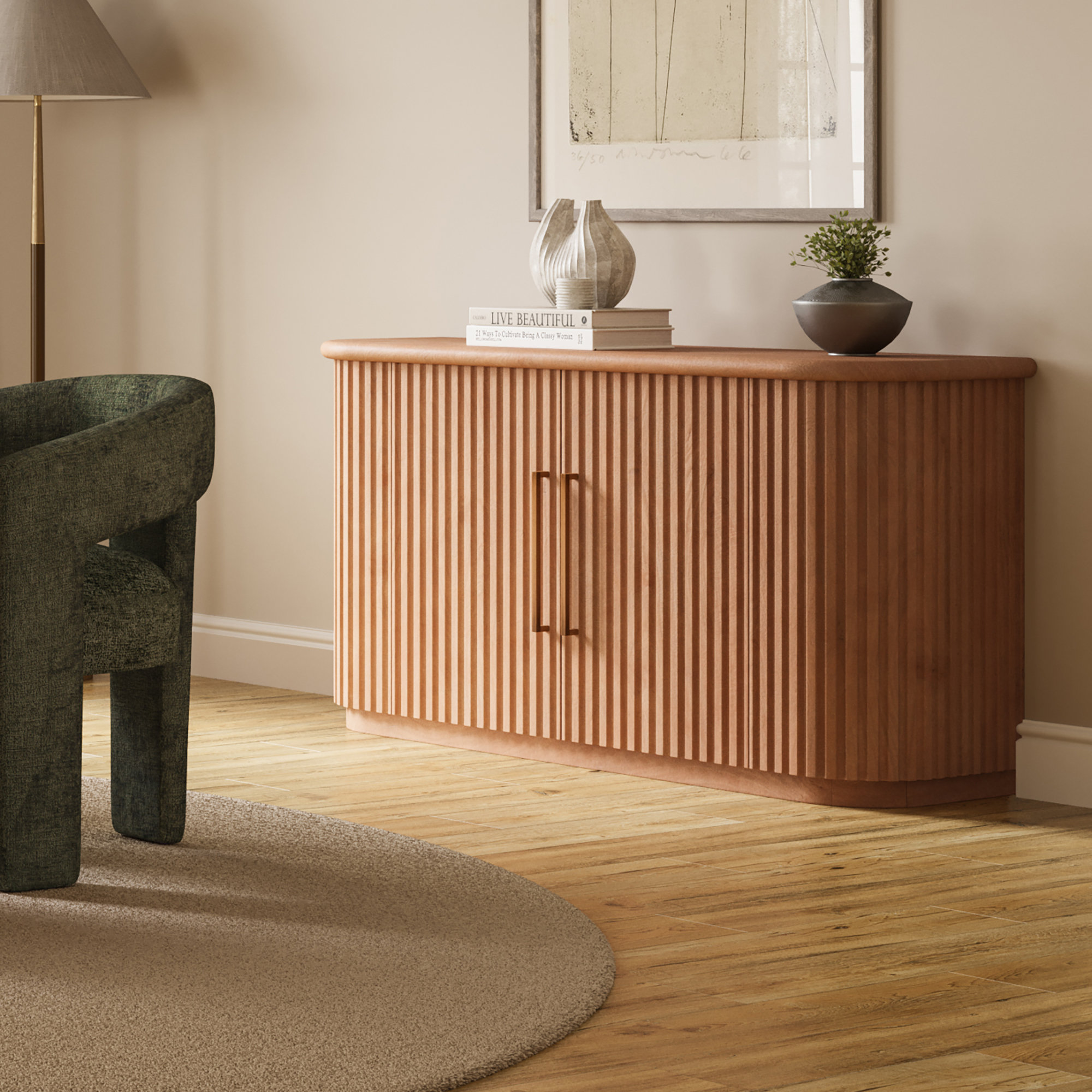 Latitude Run® Anagha Solid Wood 60" Mid-Century Modern Curved Sideboard ...