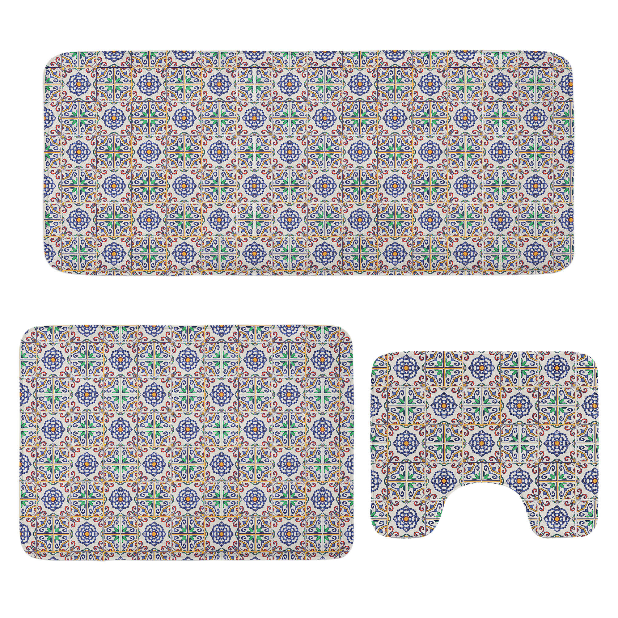 Latitude Run® Geometric Bathroom Rug Set 3 Pieces U-Shape & Rectangle ...