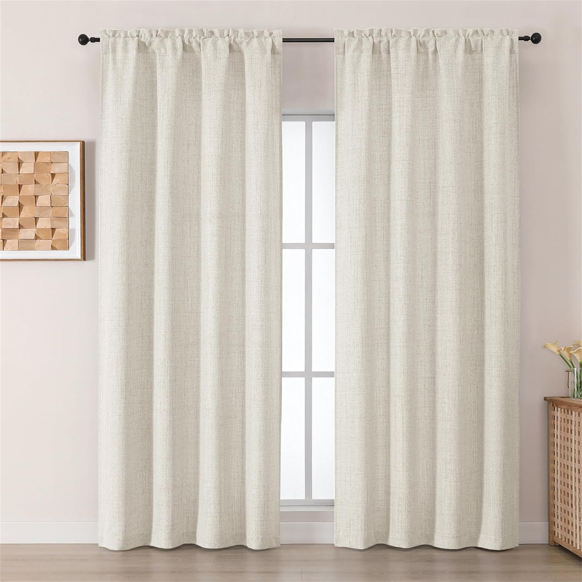 Latitude Run® Natural Faux Linen Curtains 96 Inches Long, Light ...