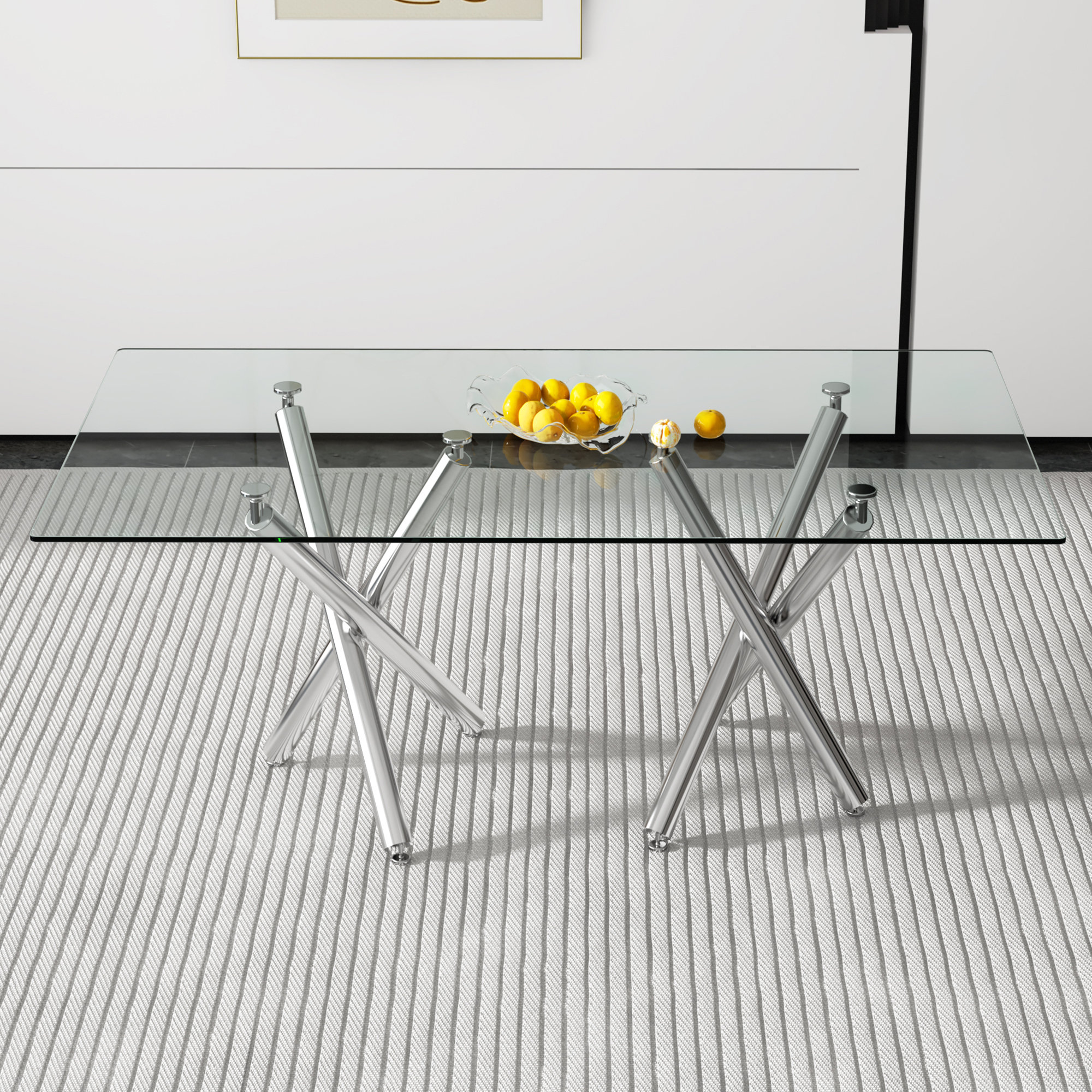 George Oliver Modern Minimalist 71"x39"x30" Rectangular Glass Dining ...
