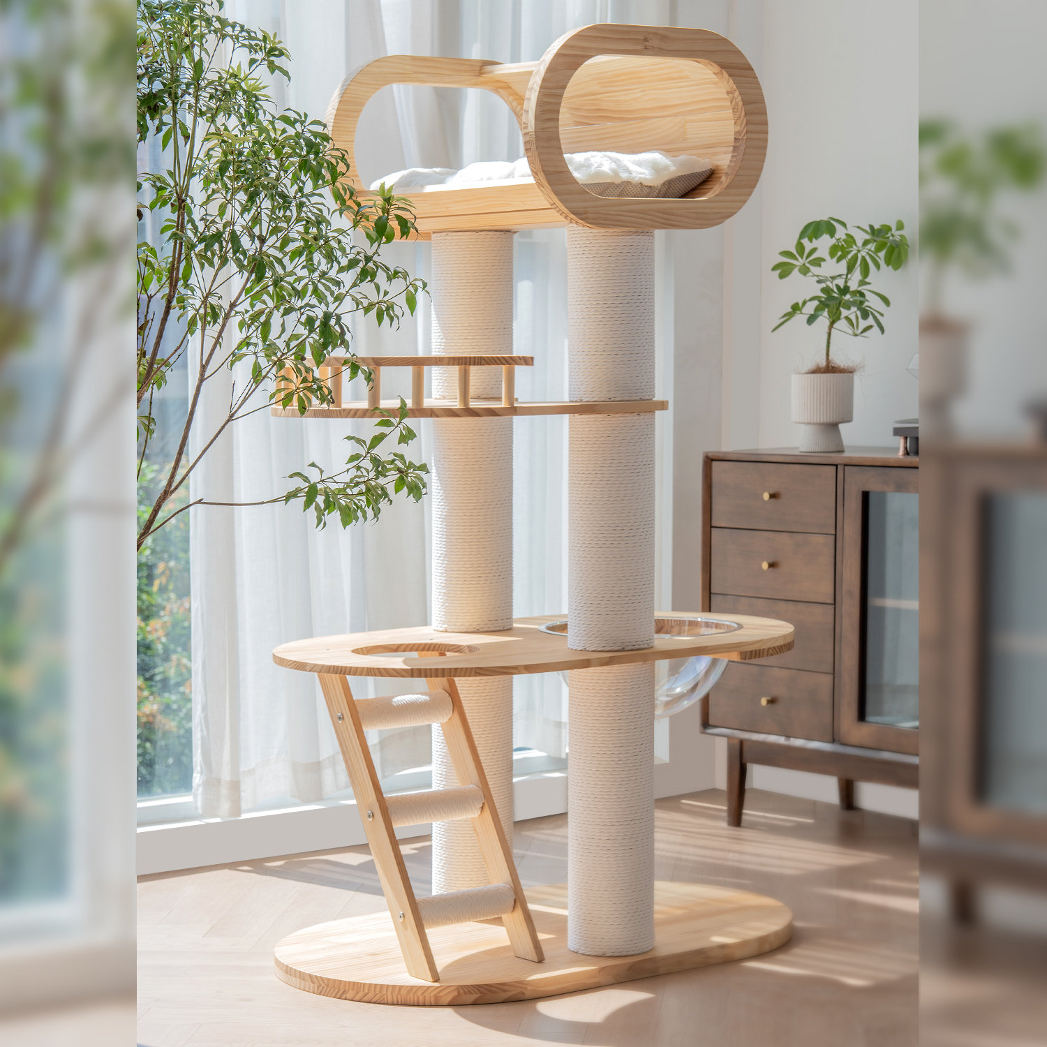 KZLAA Large Solid Wood Cat Tree Multi-Level Tall Cat Tower Cat Tree for ...