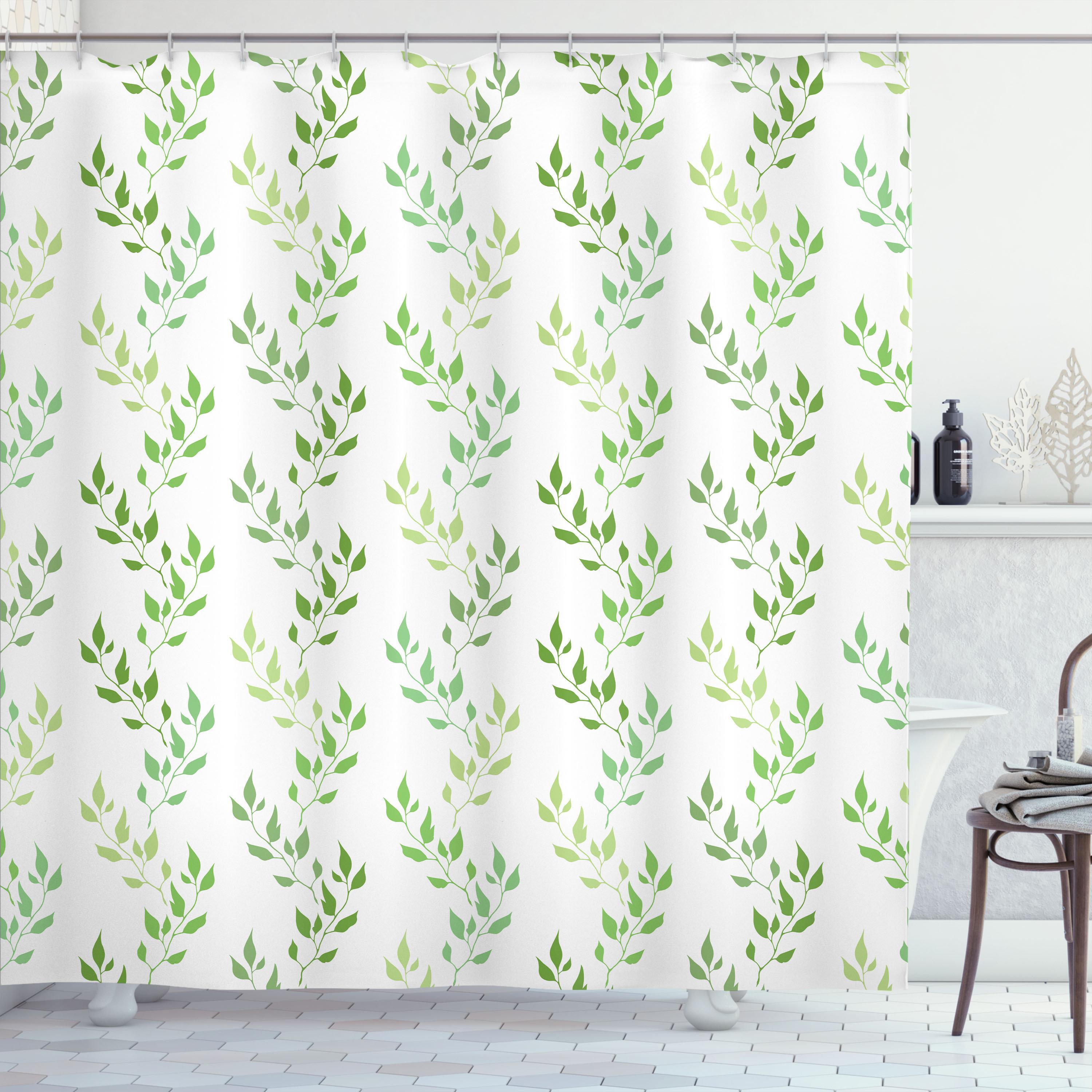 Red Barrel Studio® Green Shower Curtain Symmetrical Olive Leaves Green ...
