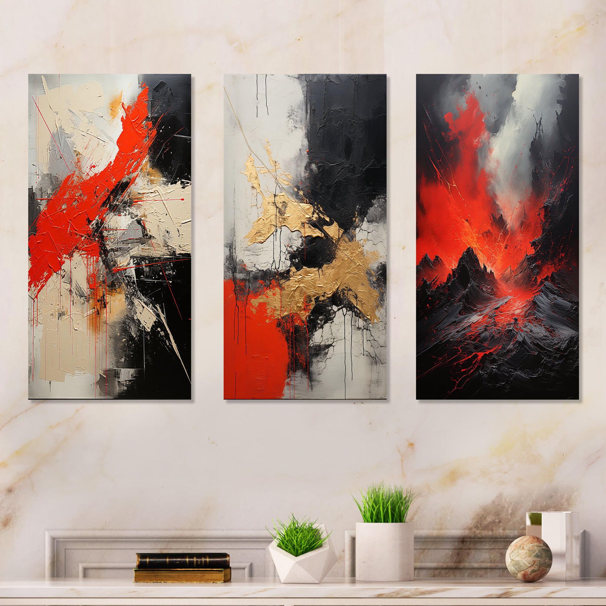 Everly Quinn Volcano Volcanic Explosion - Abstract Metal Wall Decor Set ...