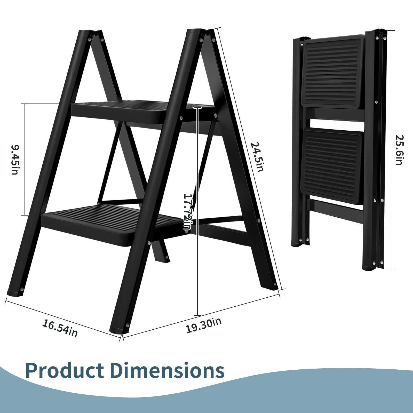 WFX Utility™ Capri 2 Step Ladder For Adults, Folding Step Stool With ...