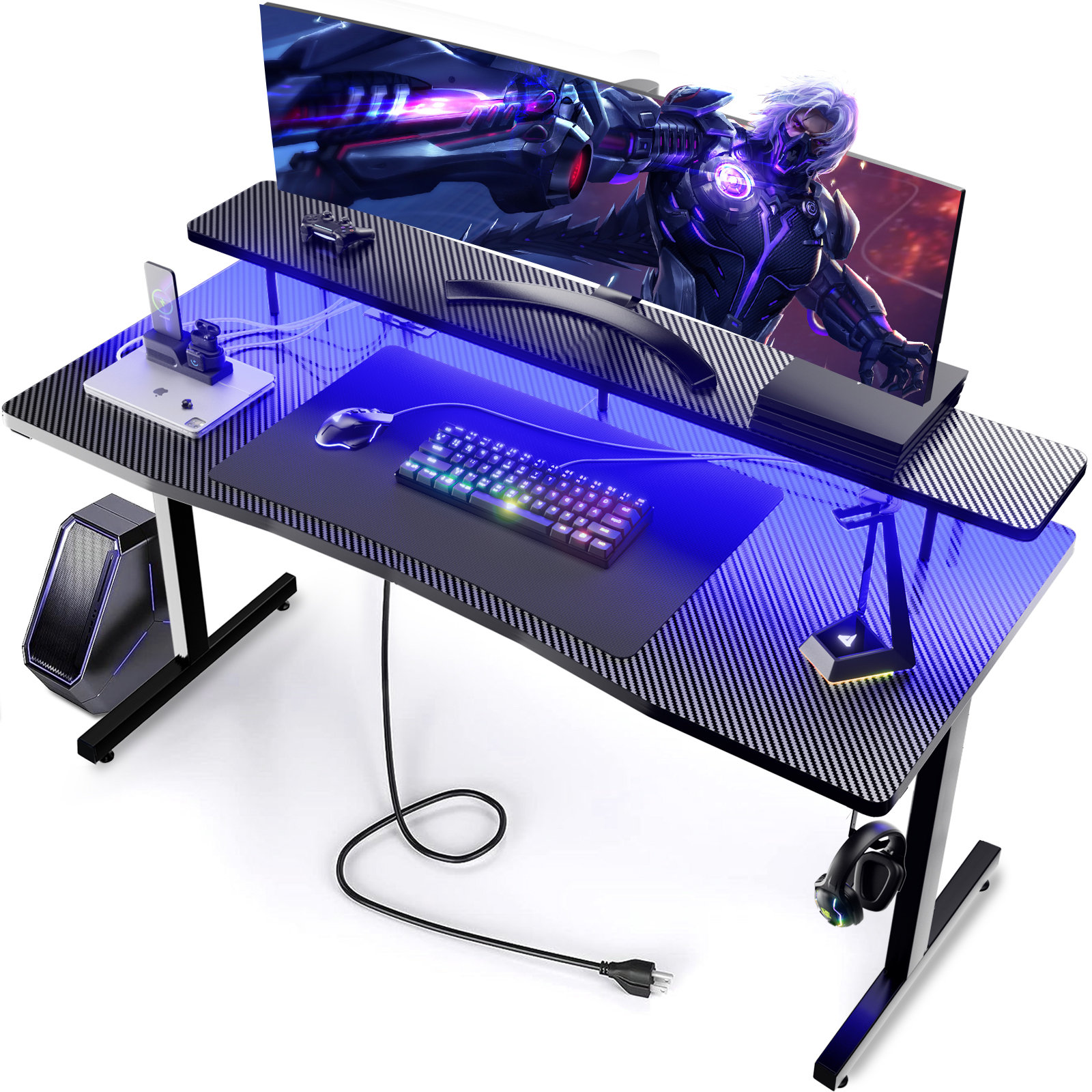 Wrought Studio Honario 55 Inch Gaming Desk with LED Lights, Computer ...