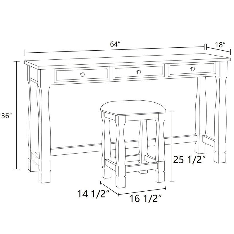 Rosalind Wheeler 64" Solid Wood Console Table With 2 Stools | Wayfair