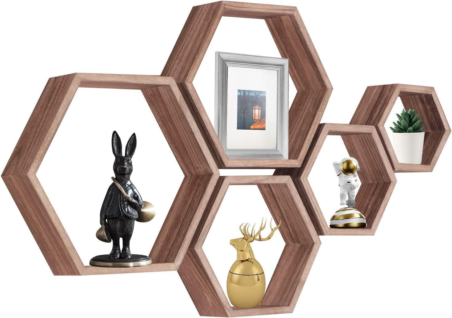 Corrigan Studio® Hexagon Floating Shelves,Honeycomb Shelf Set of 5 ...