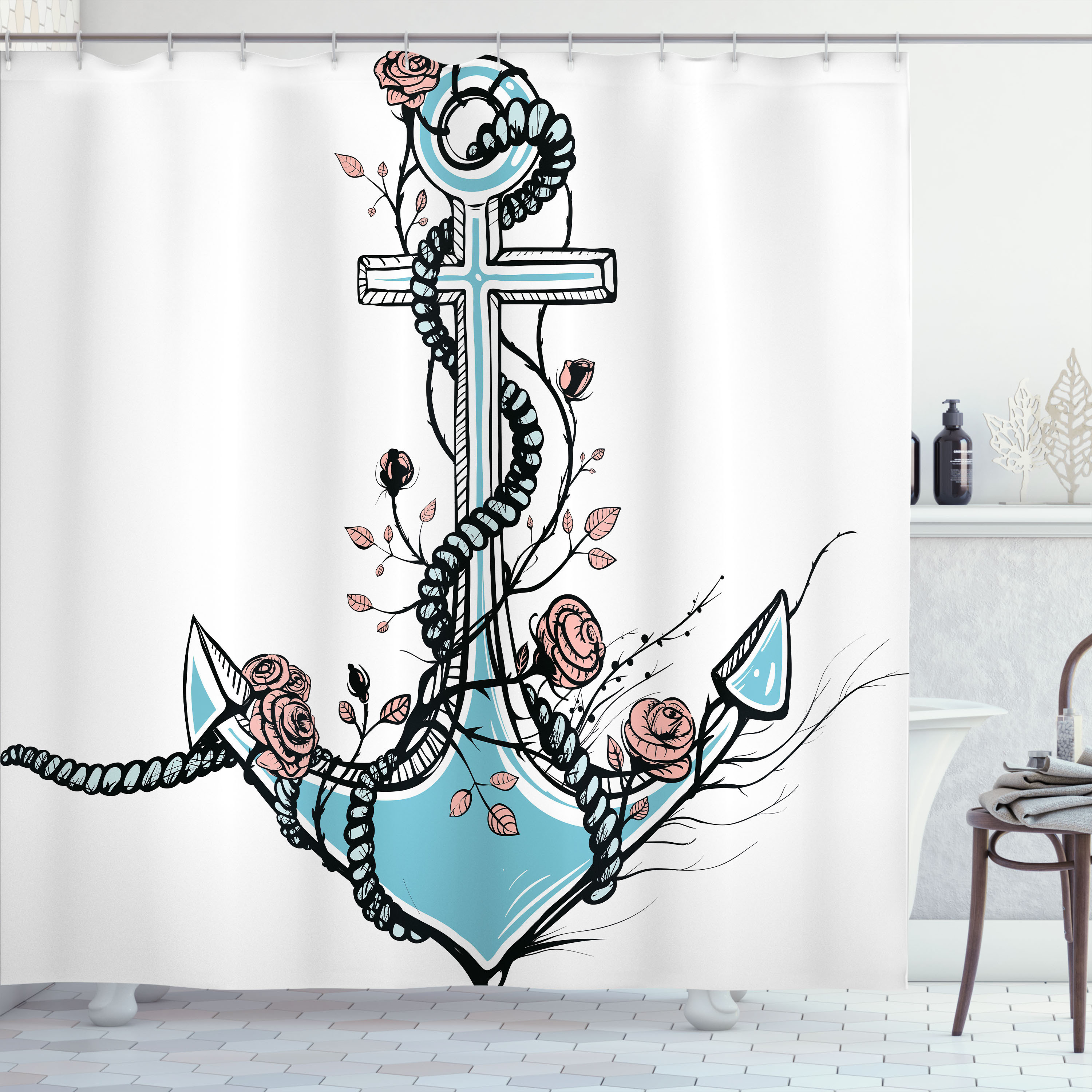Bungalow Rose Anchor Shower Curtain Romantic Design Anchor Pale Blue ...