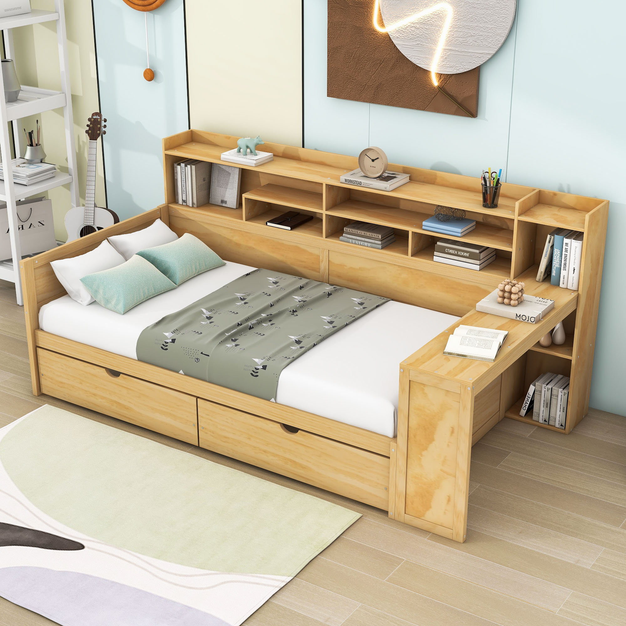 Lark Manor™ Wood Daybed with 2 Storage Drawers and Study Desk | Wayfair