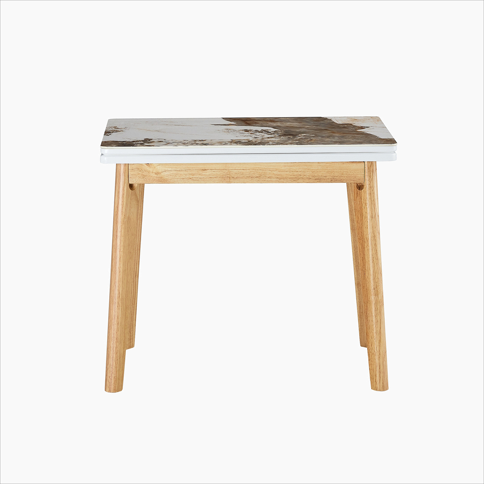 Ebern Designs White sintered stone tabletop with rubber wooden legs ...