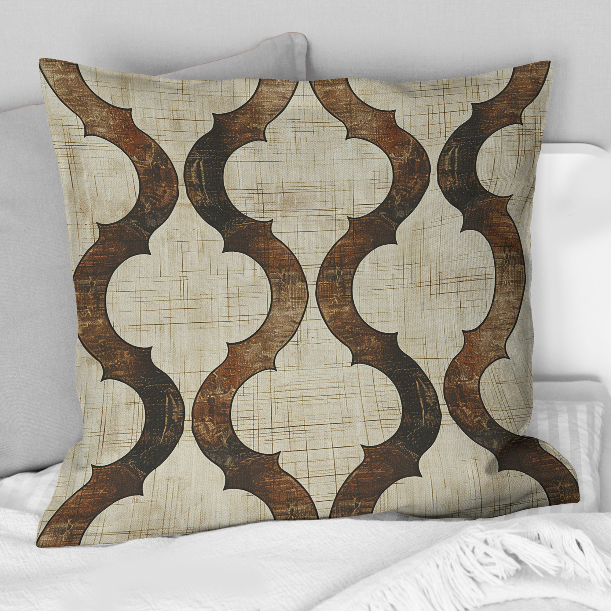 Design Art Brown Beige Ogee Pattern - Modern Throw Pillow | Wayfair