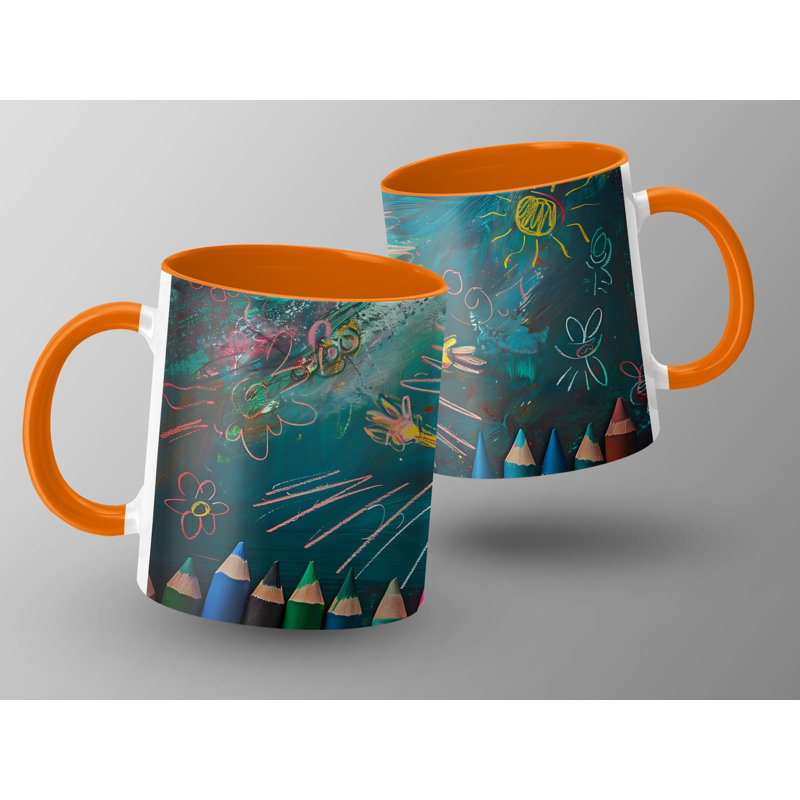 East Urban Home Kids Drawing Style 11oz Accent Mug – White Ceramic ...