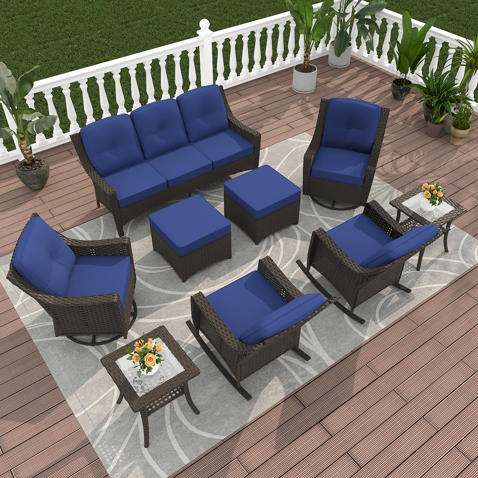 Red Barrel Studio® Patio Furniture Set Outdoor Furniture Brown Wicker ...