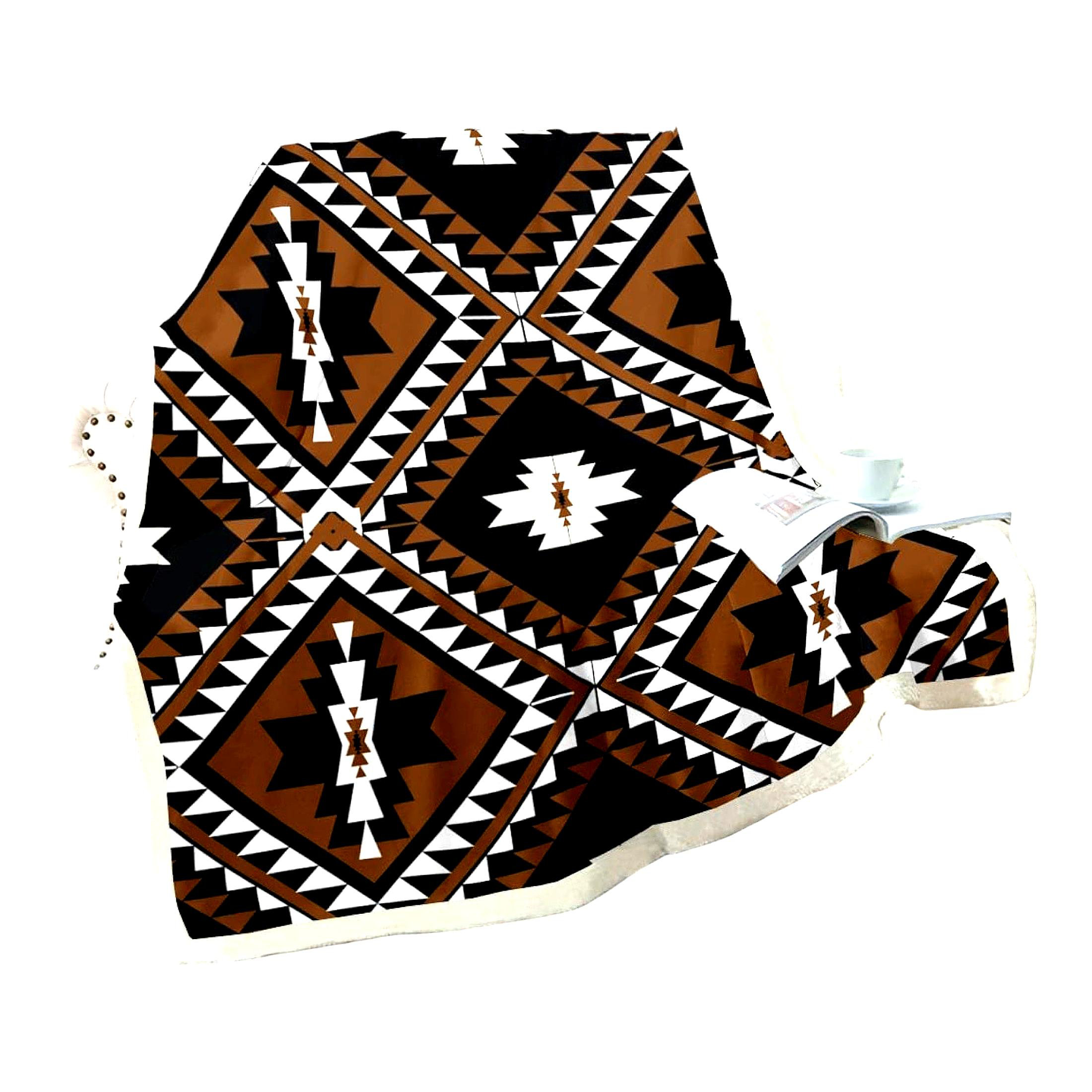 BRBCA Southwestern Diamond Sherpa Throw - Rustic Bohemian Fleece ...