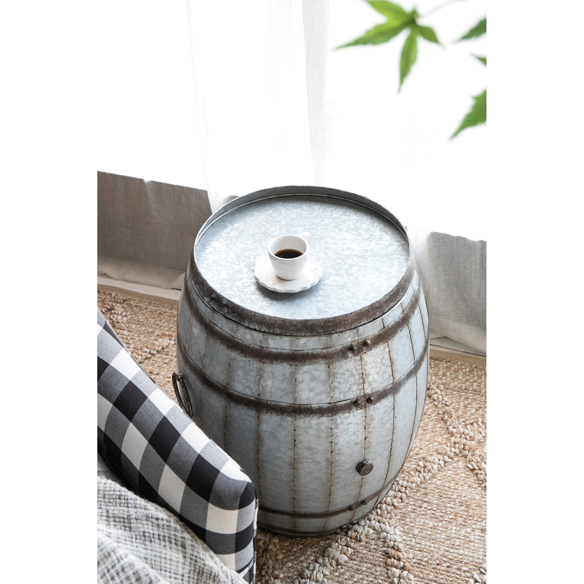 Latitude Run® 22.5X22.5X26 Inches Iron Drum Table With Galvanized Gray ...