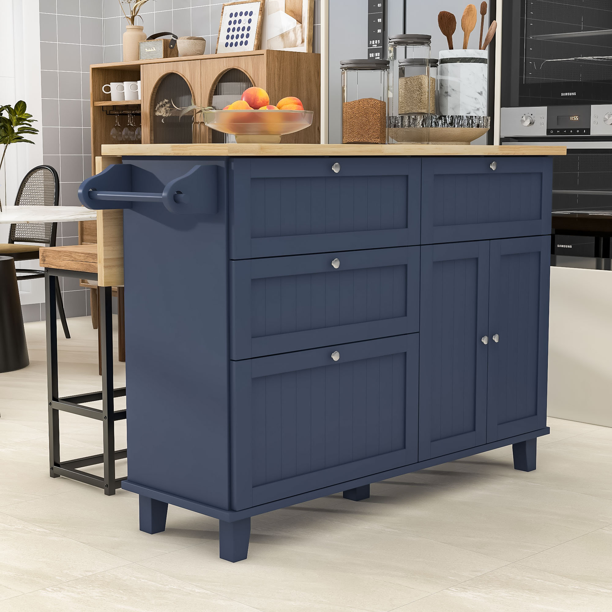 August Grove® Darsie Farmhouse Kitchen Island Set, Kitchen Island with ...