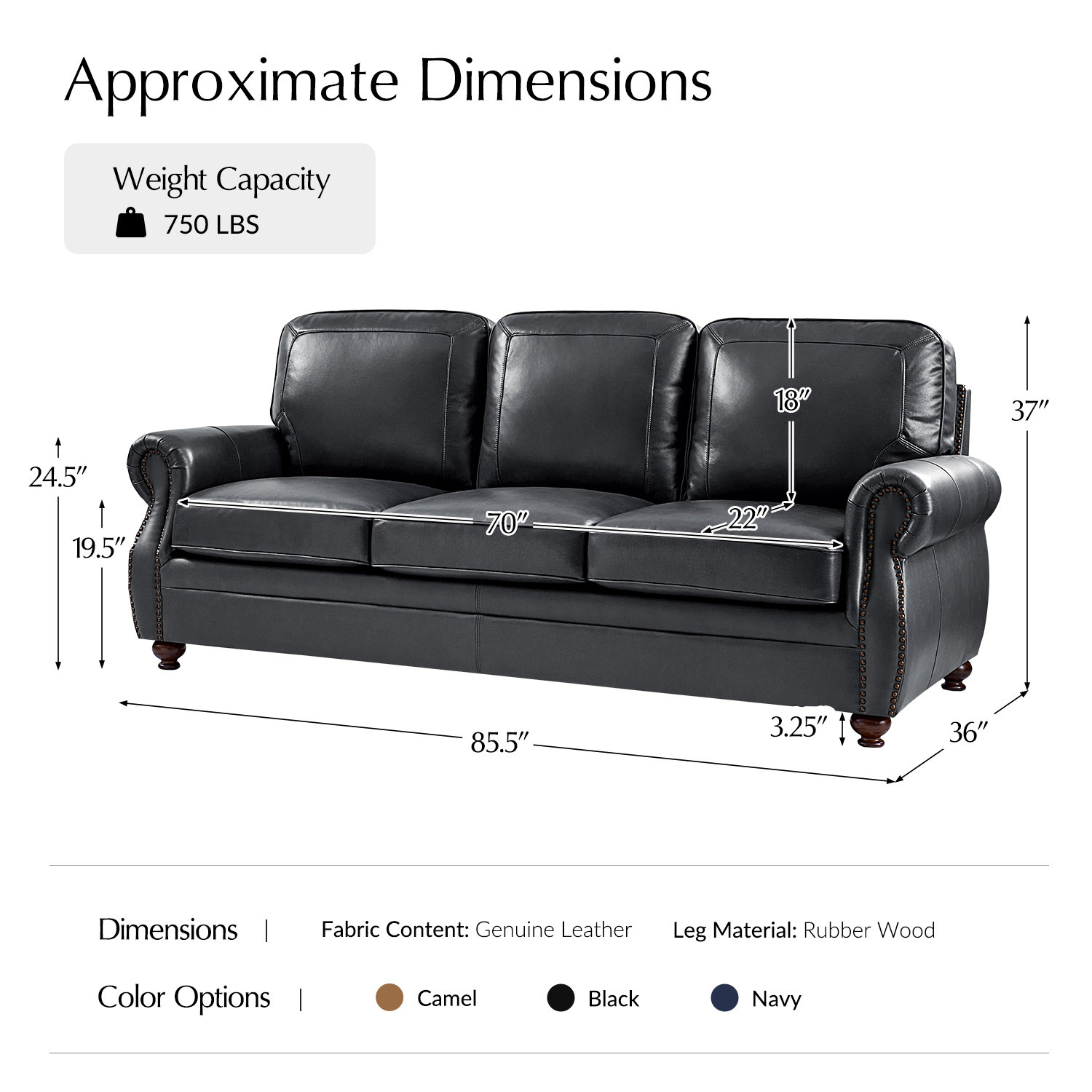 Darby Home Co Gerardo 85.5" Genuine Leather Traditional Rolled Arms ...