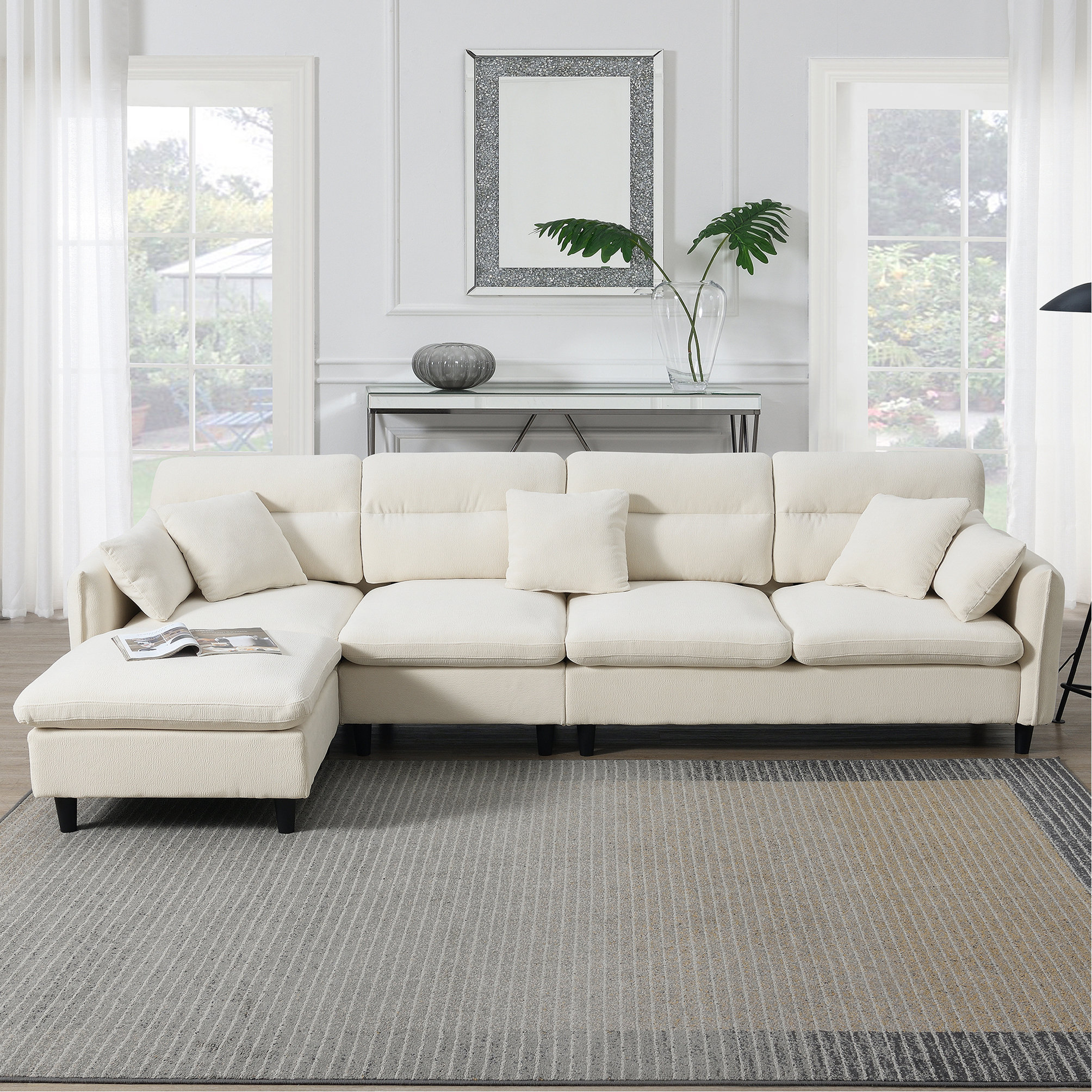 Latitude Run® Modern Convertible Sectional Sofa, L-Shaped Reversible Couch Set With Free Pillows ...