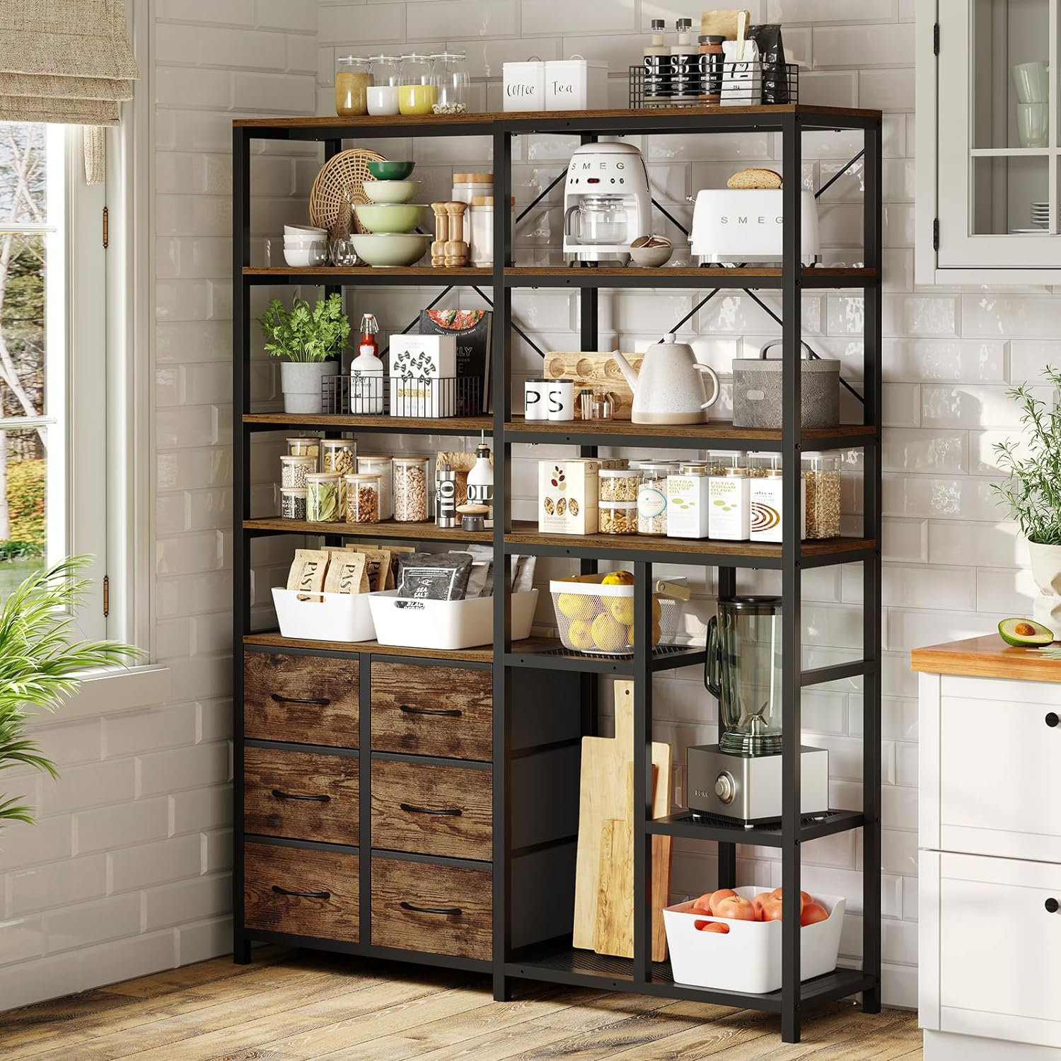 17 Stories Corner Bookshelf, 7-tier Industrial Convertible Book Shelf ...