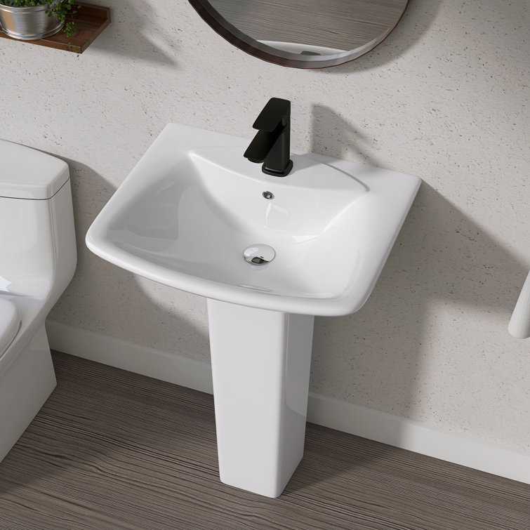 ZEAFIVE Rectangular Pedestal Bathroom Sink With Overflow | Wayfair