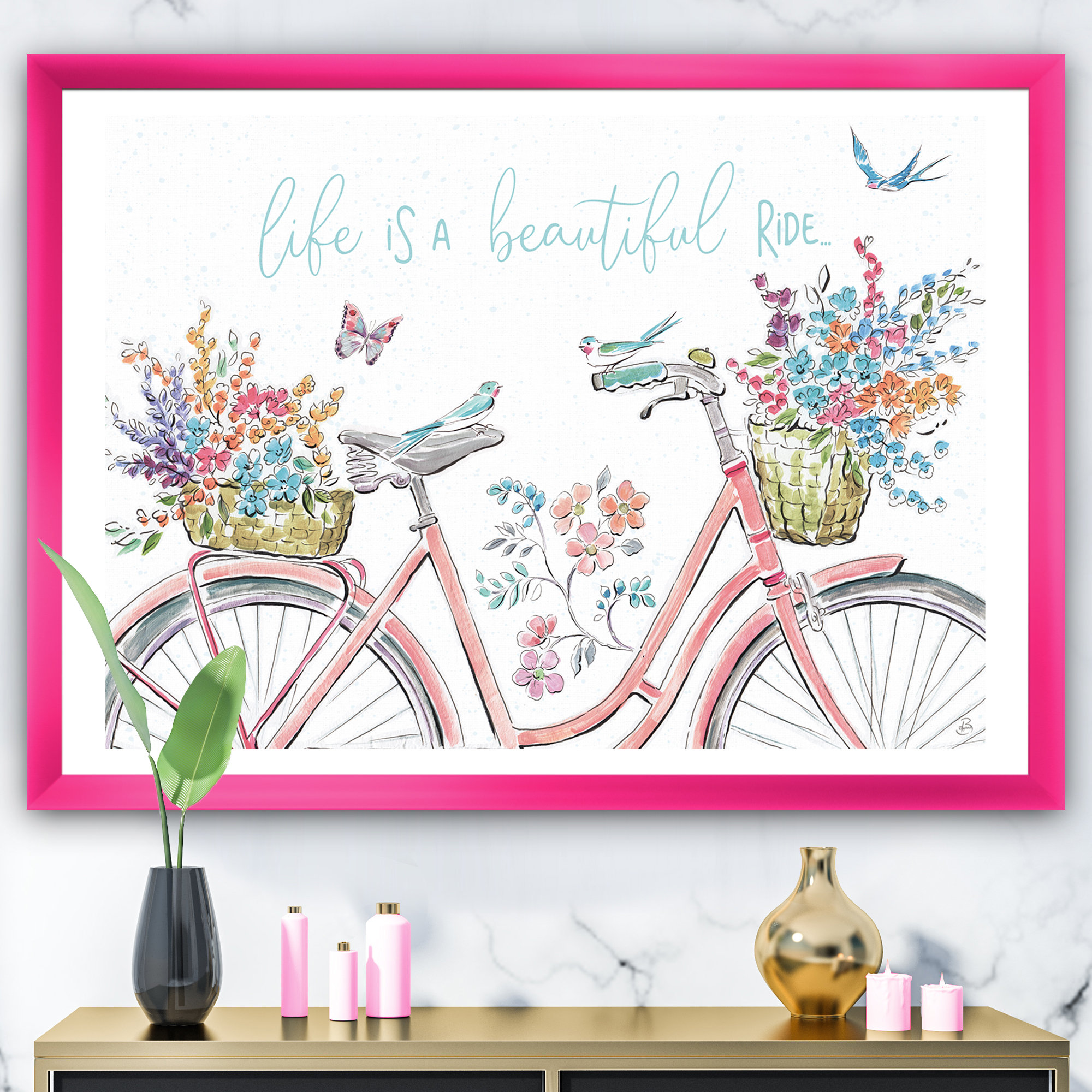 East Urban Home 'Spring Bike Bouquet' Picture Frame Print on Canvas ...