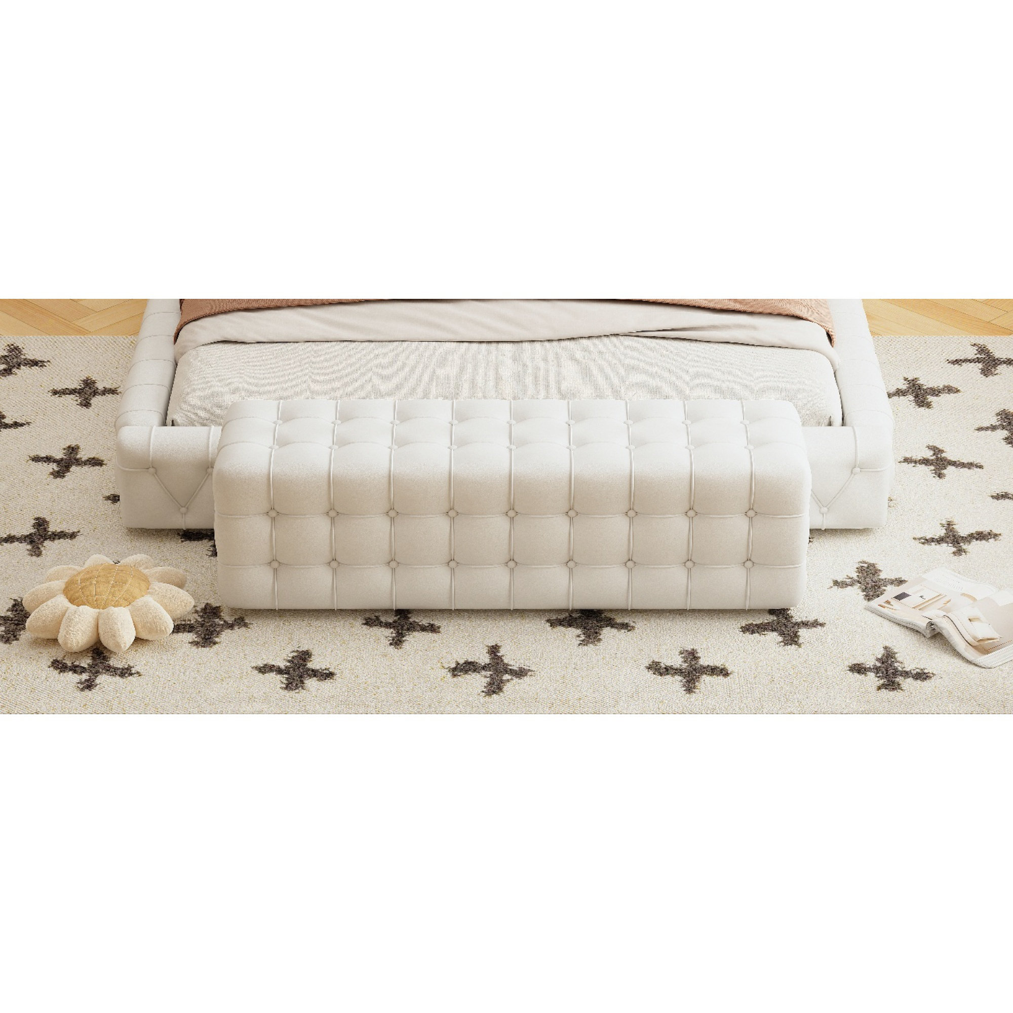 Mercer41 Premium White Velvet Ottoman - No Assembly Required ...