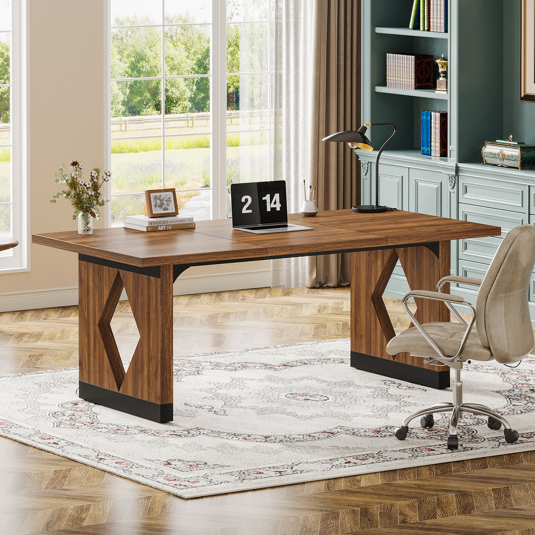Union Rustic 63-Inch Executive Desk, Wood Desk for Home Office | Wayfair