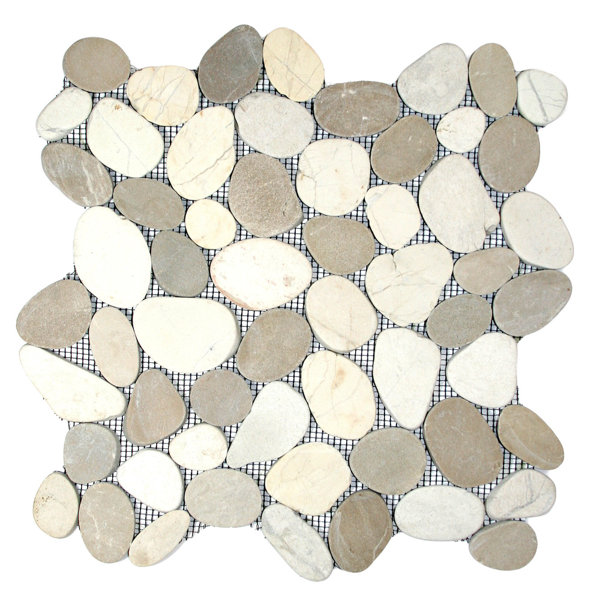CNKTile Zambezi Tan White Natural Stone Mosaic Tile Smooth Pebble ...