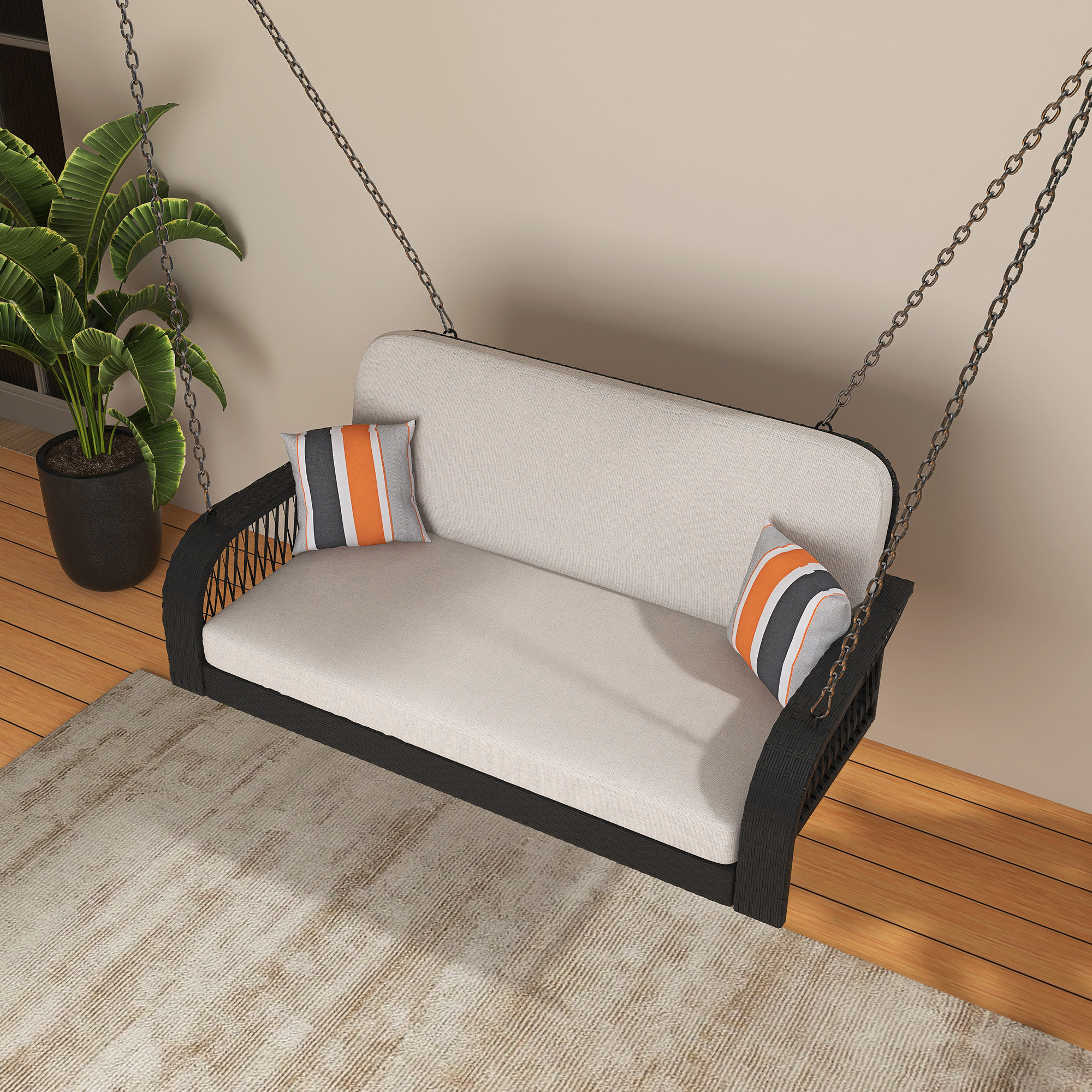 Bay Isle Home™ PE Wicker Porch Swing, 2-Seater Hanging Bench With ...