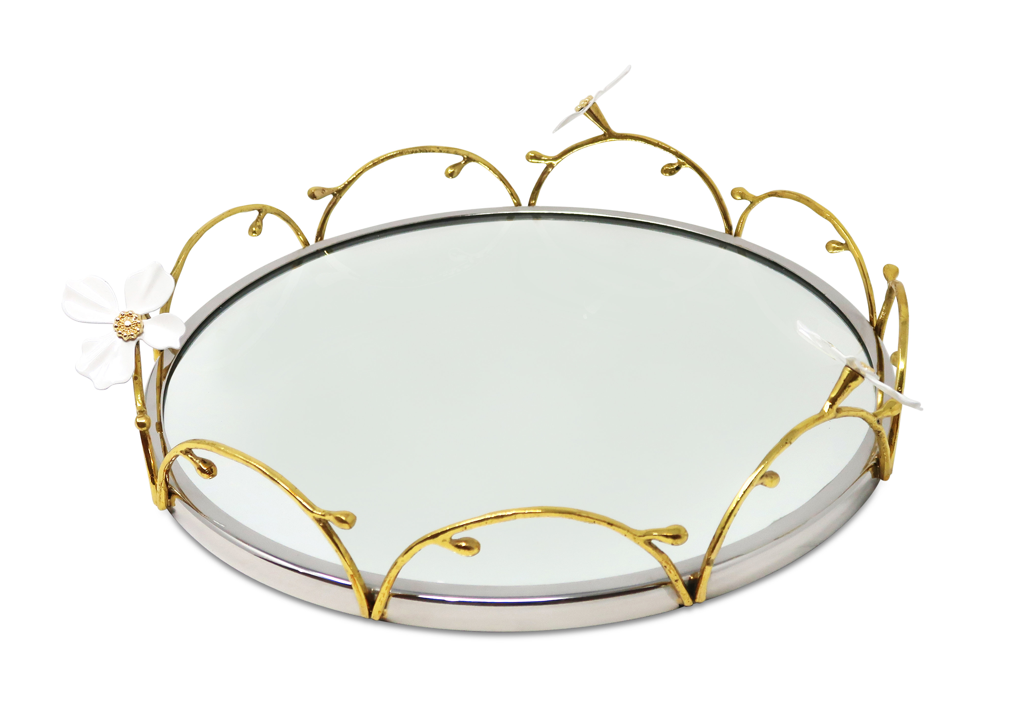 House of Hampton® Hanayo Gold Loop Round Tray With Jewel Flowers Design ...