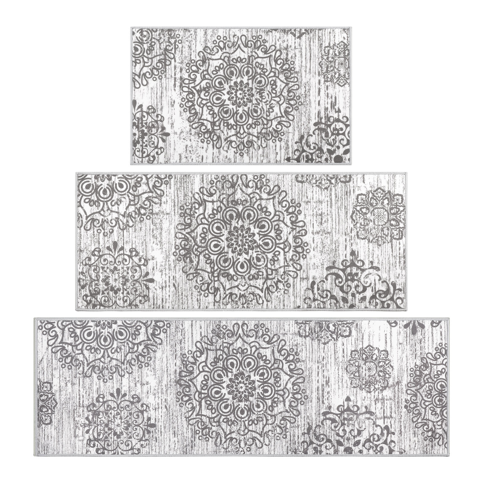 Bungalow Rose Farmhouse Non Slip Washable Gray Kitchen Rug Set with Mat ...