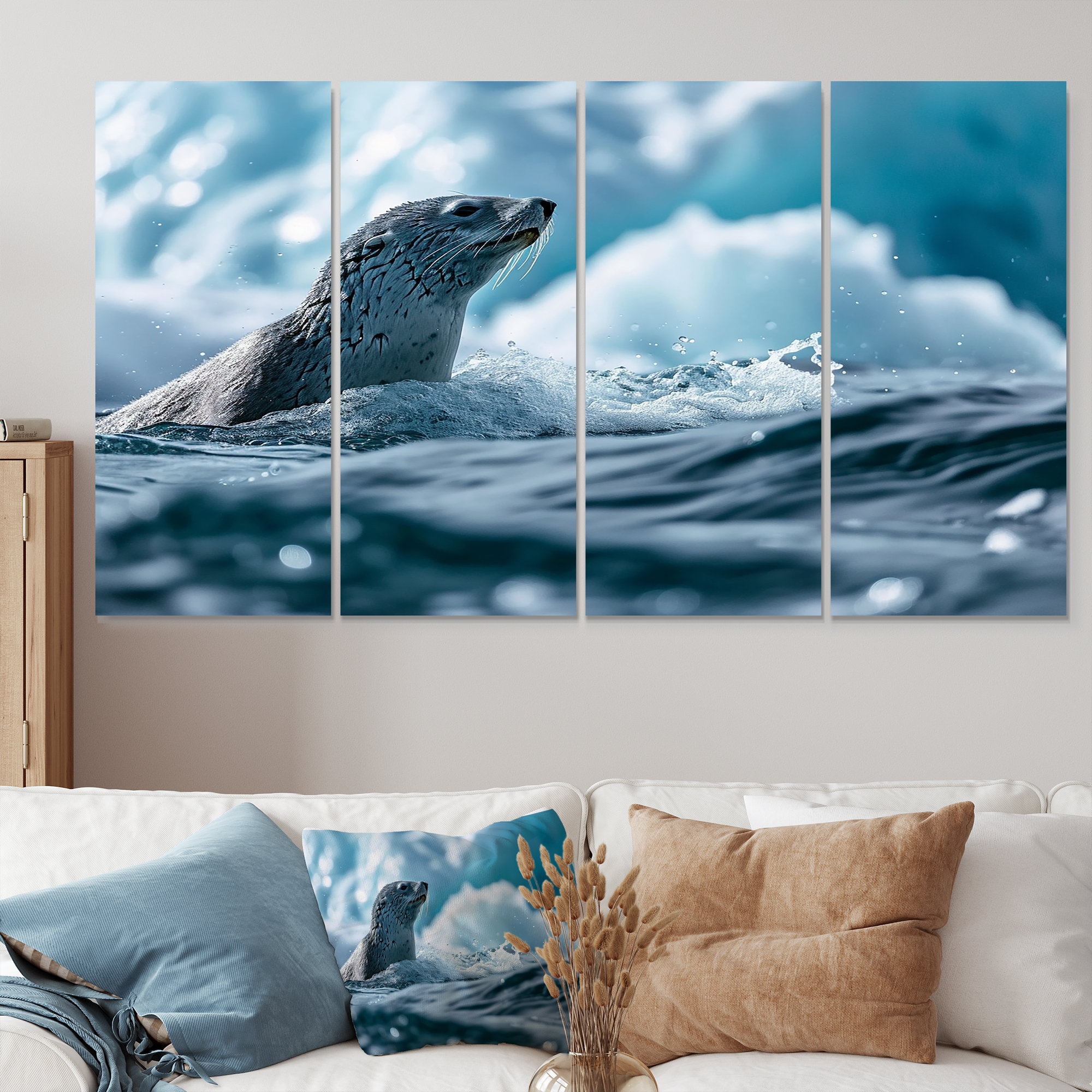 Design Art Sea Lion Rising From the Arctic Water - Sea Creatures Wall ...