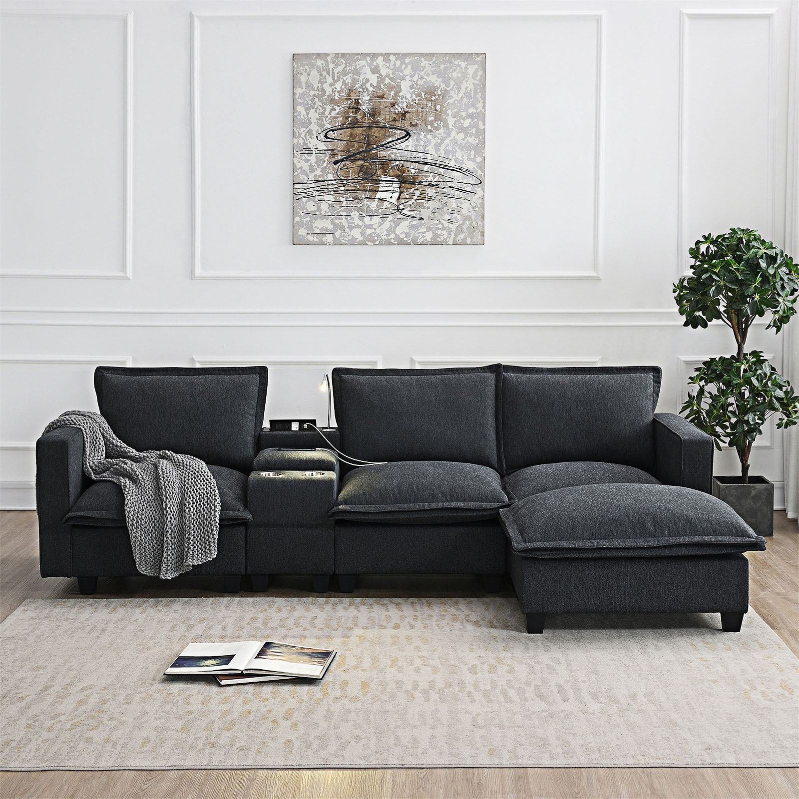 Oversgo Modular Sectional Sofa Couch with USB Charging Port Reading ...