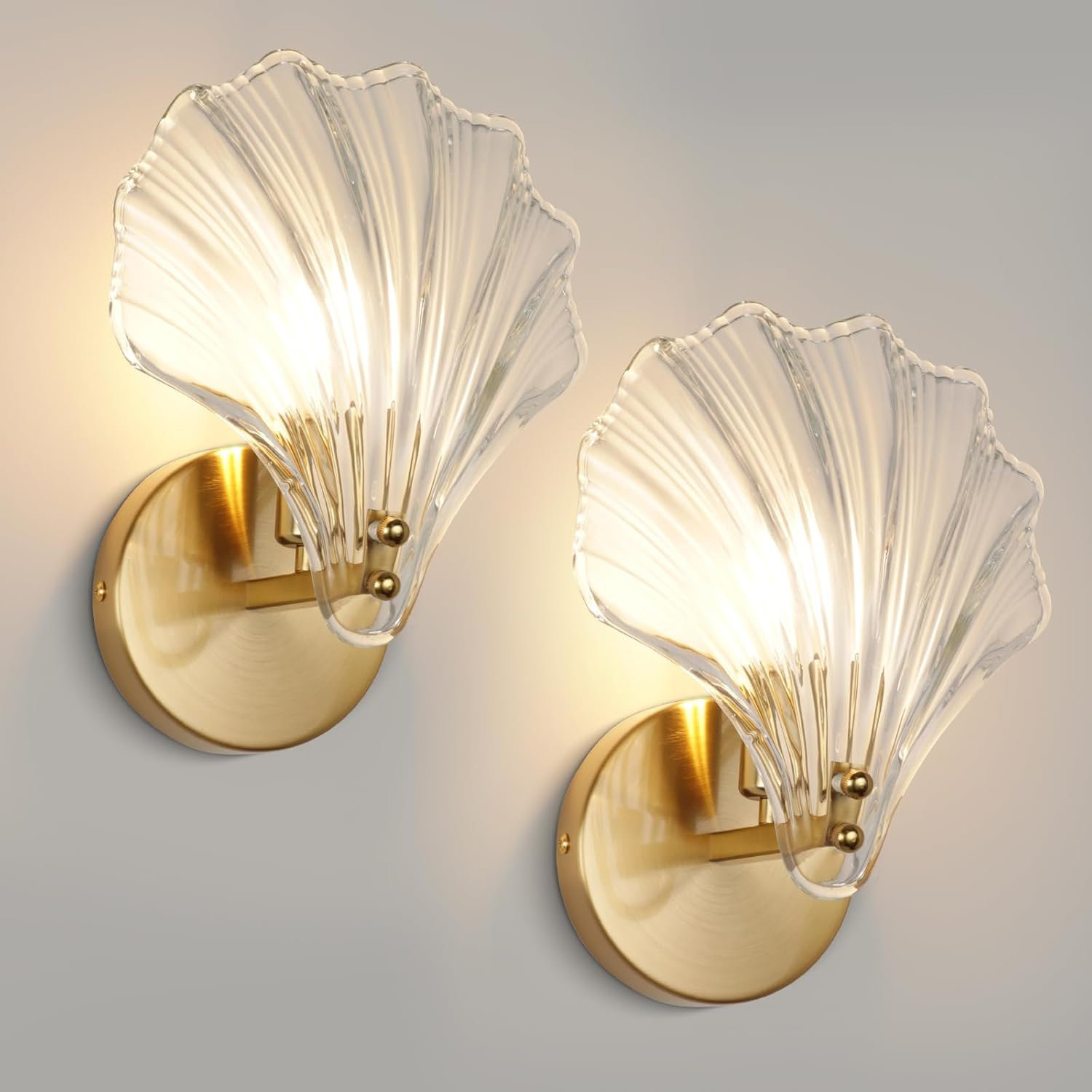 Everly Quinn 2 Pack Gold Glass Wall Sconces Crystal Wall Light with ...