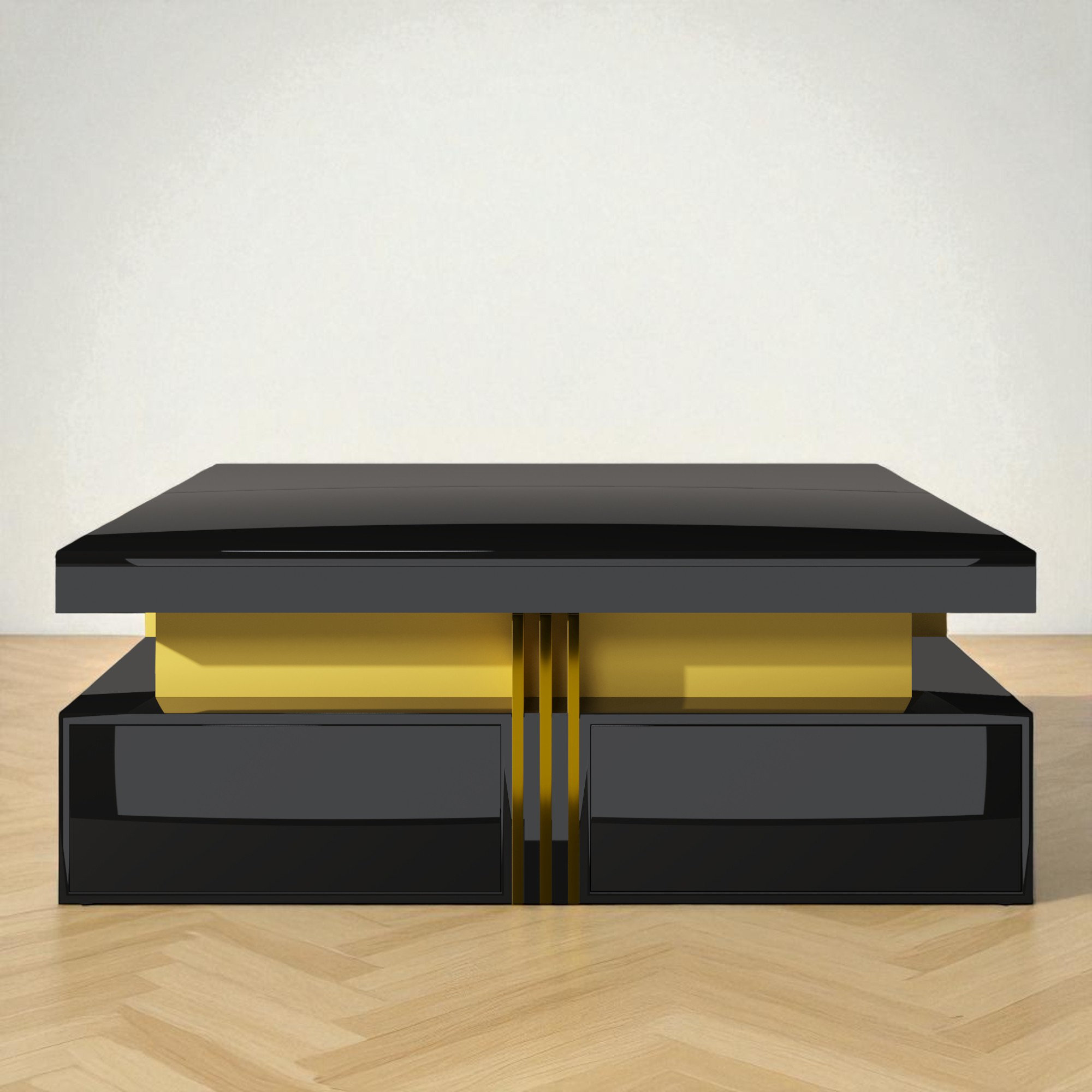 Everly Quinn Modern Square Storage Coffee Table with 4 Drawers ...