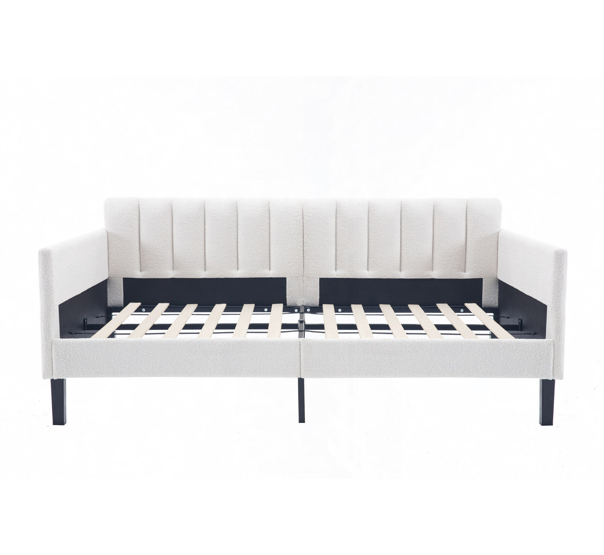 Mercer41 Elena Ivory Boucle Upholstered Daybed, Ribbed Tufted Backrest ...