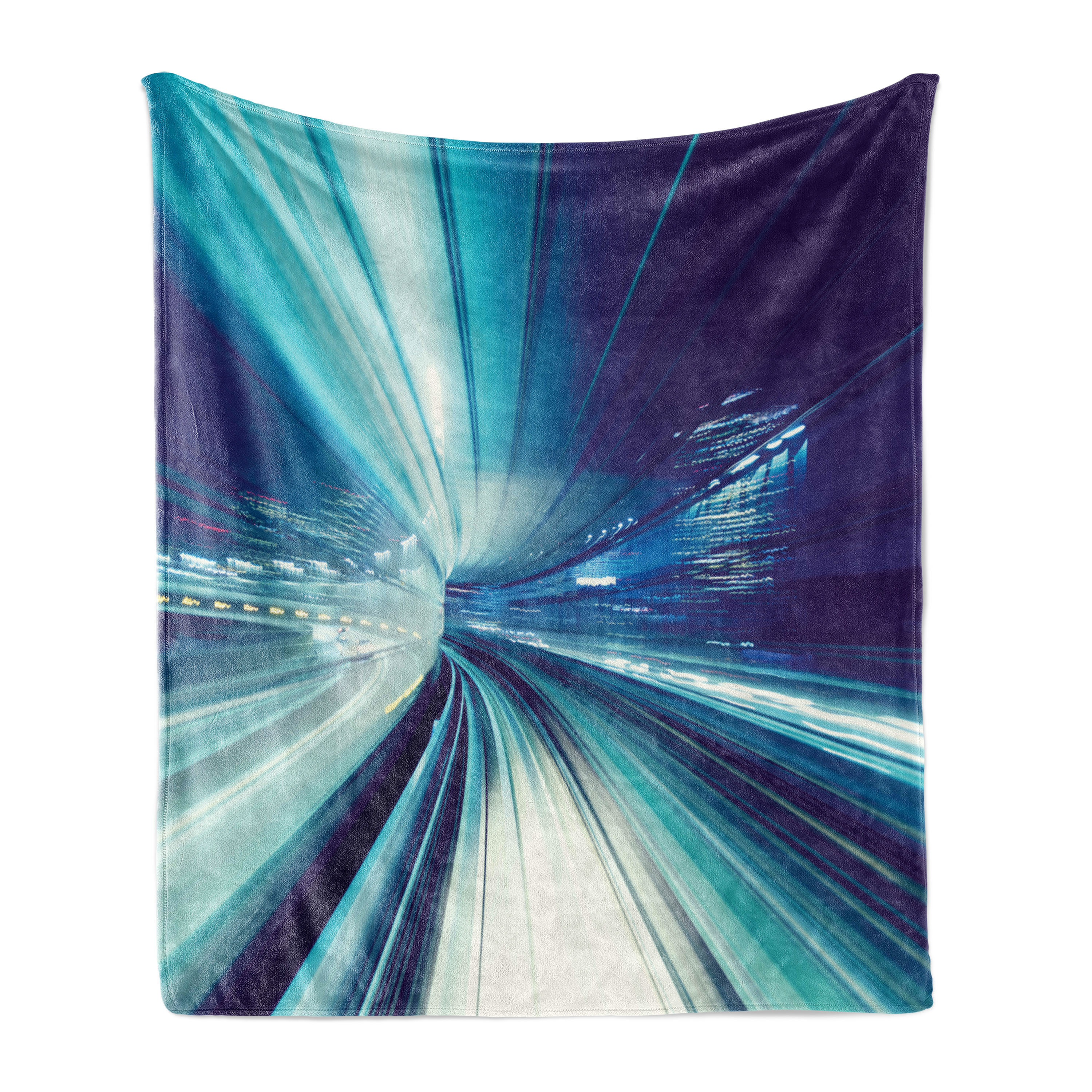 Ambesonne Landscape Fleece Throw Blanket Tokyo at Night Blue White and ...