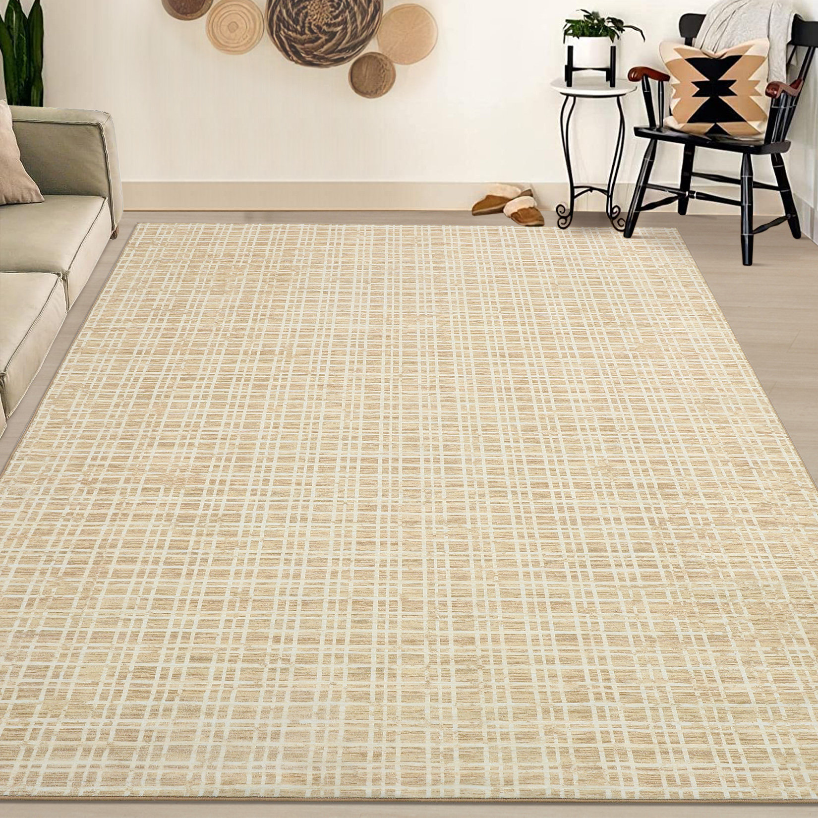 Ebern Designs Indoor Modern Geometric Area Rug Washable Low Pile Soft ...