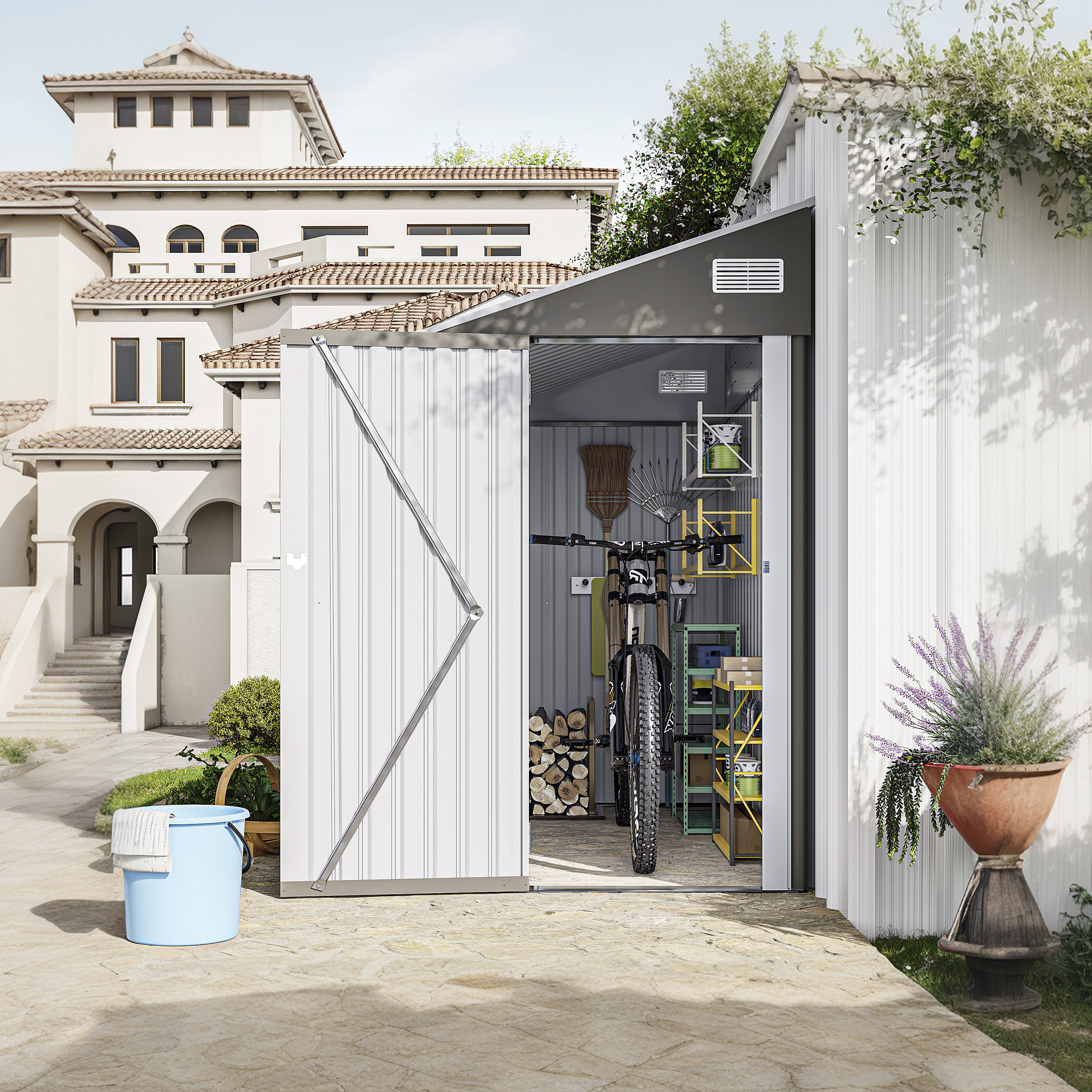 SANDILOOP 4*8Ft Outdoor Storage Shed, Single-Hinged Door, Solid Design ...