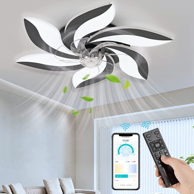 Ivy Bronx Flush Mount Modern Ceiling Fan with Dimmable LED Light Kit ...