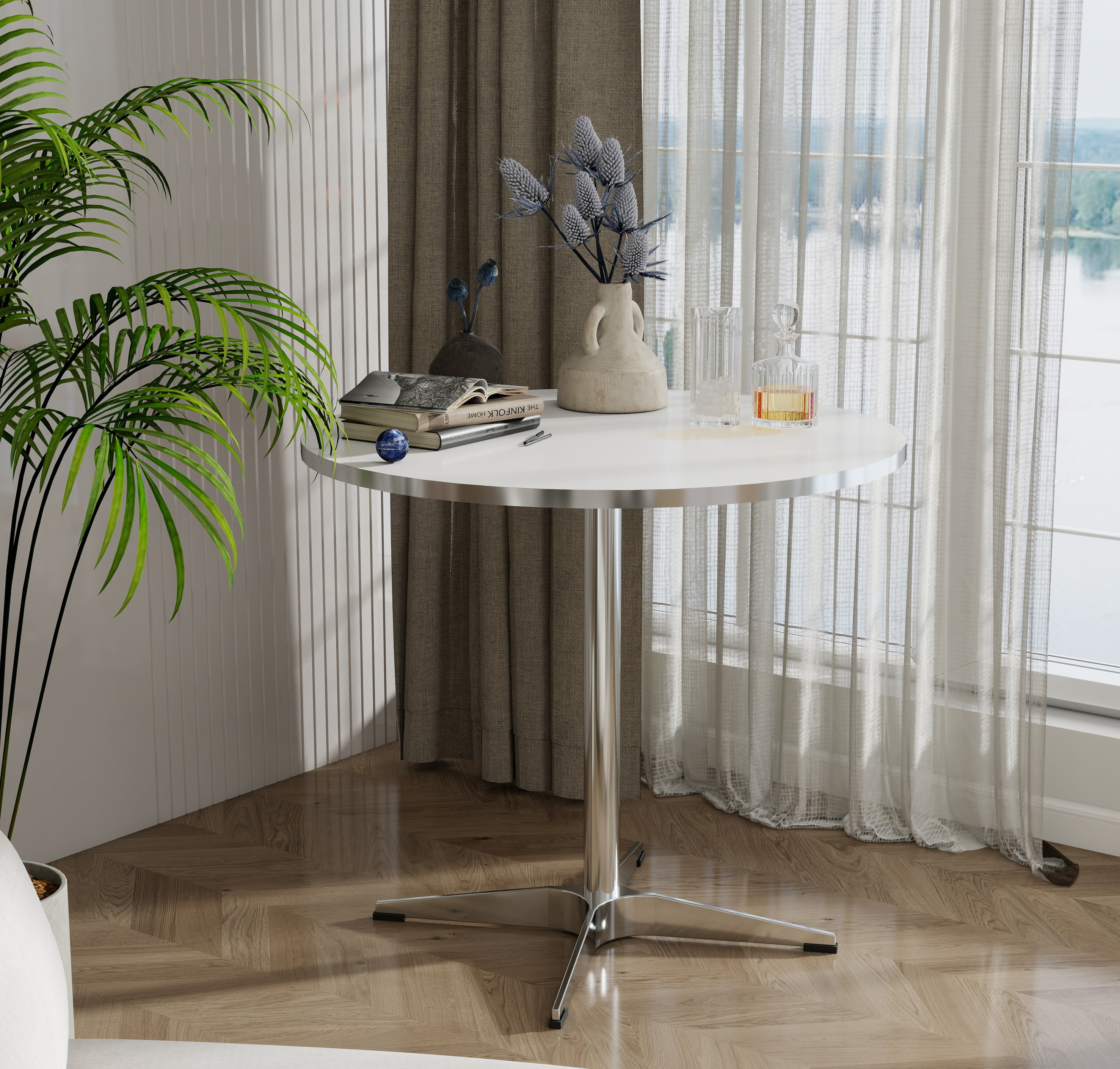 Wrought Studio Modern circular dining table and small tea table, with a ...
