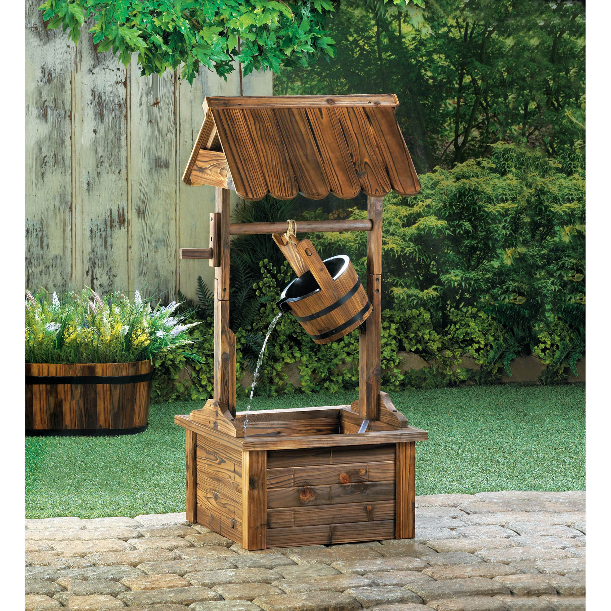 August Grove Aldous Wood Wishing Well Outdoor Patio Water Fountain ...