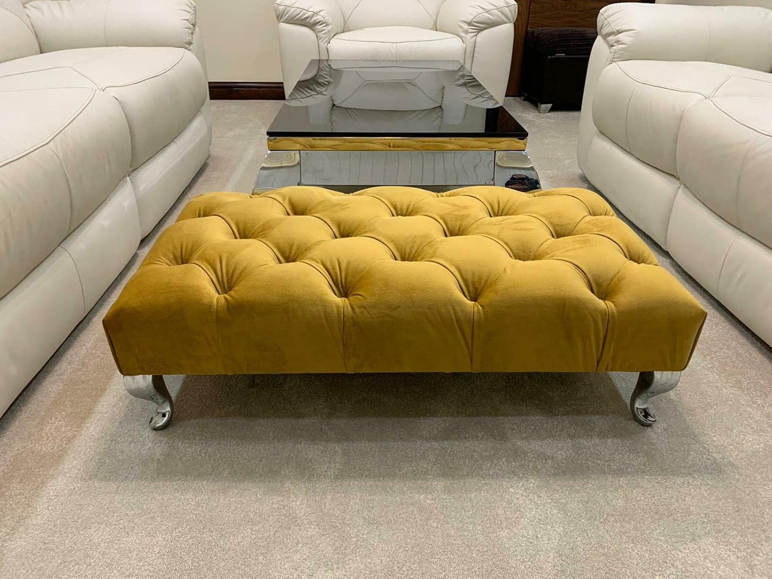 Rosdorf Park Soft Plush Fabric Chesterfield Footrest & Coffee Table ...