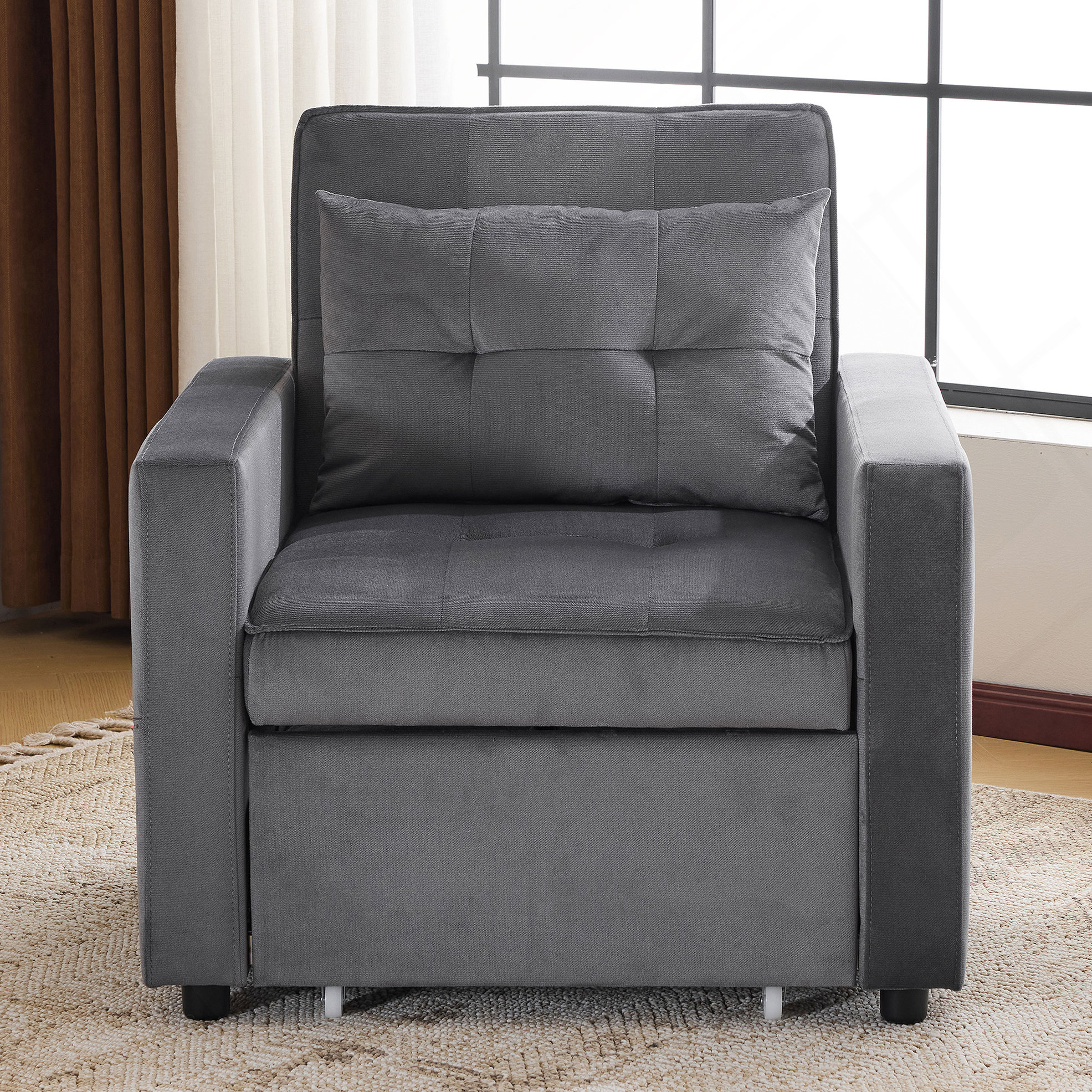 Mercer41 Convertible Sleeper Sofa Chair Bed with Pillow & Pocket, 3-in ...