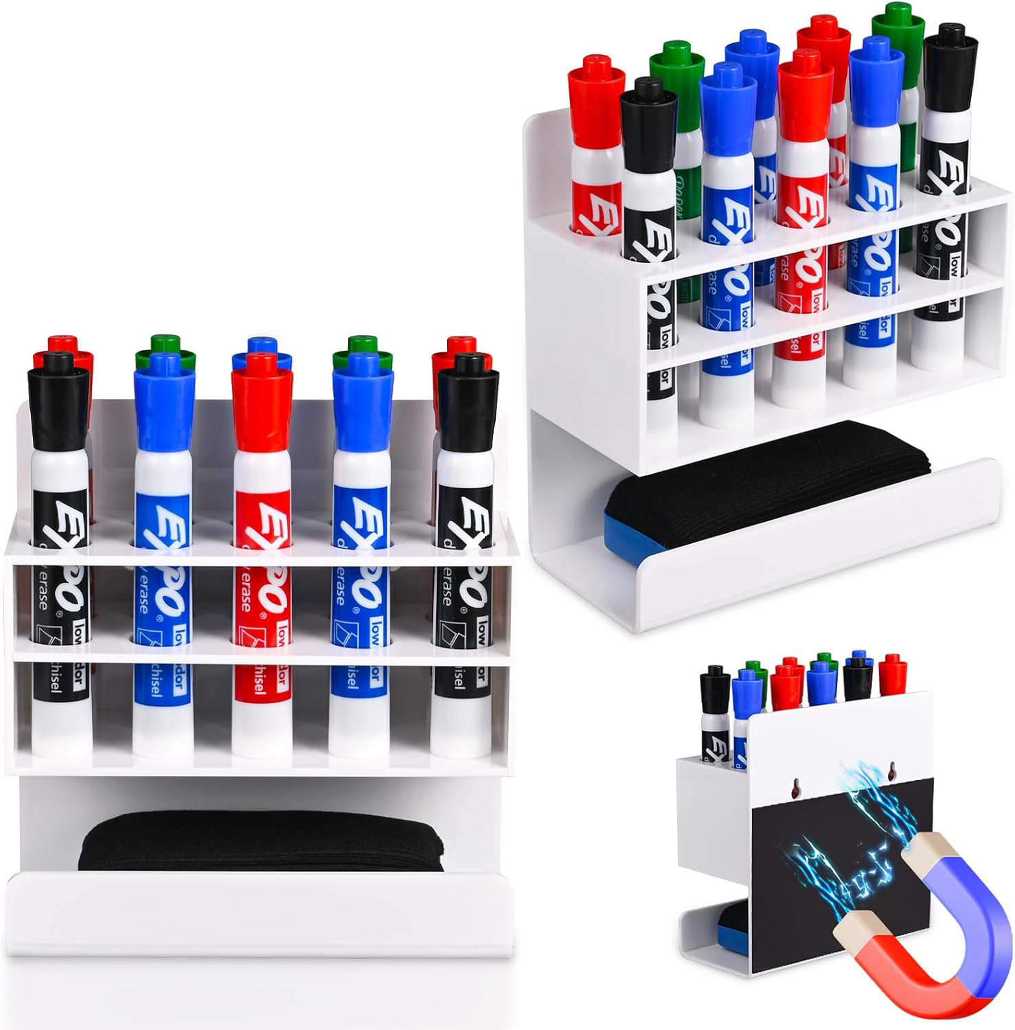 Latitude Run® 2 Pcs Acrylic Magnetic Dry Erase Marker Holder Wall Mount ...