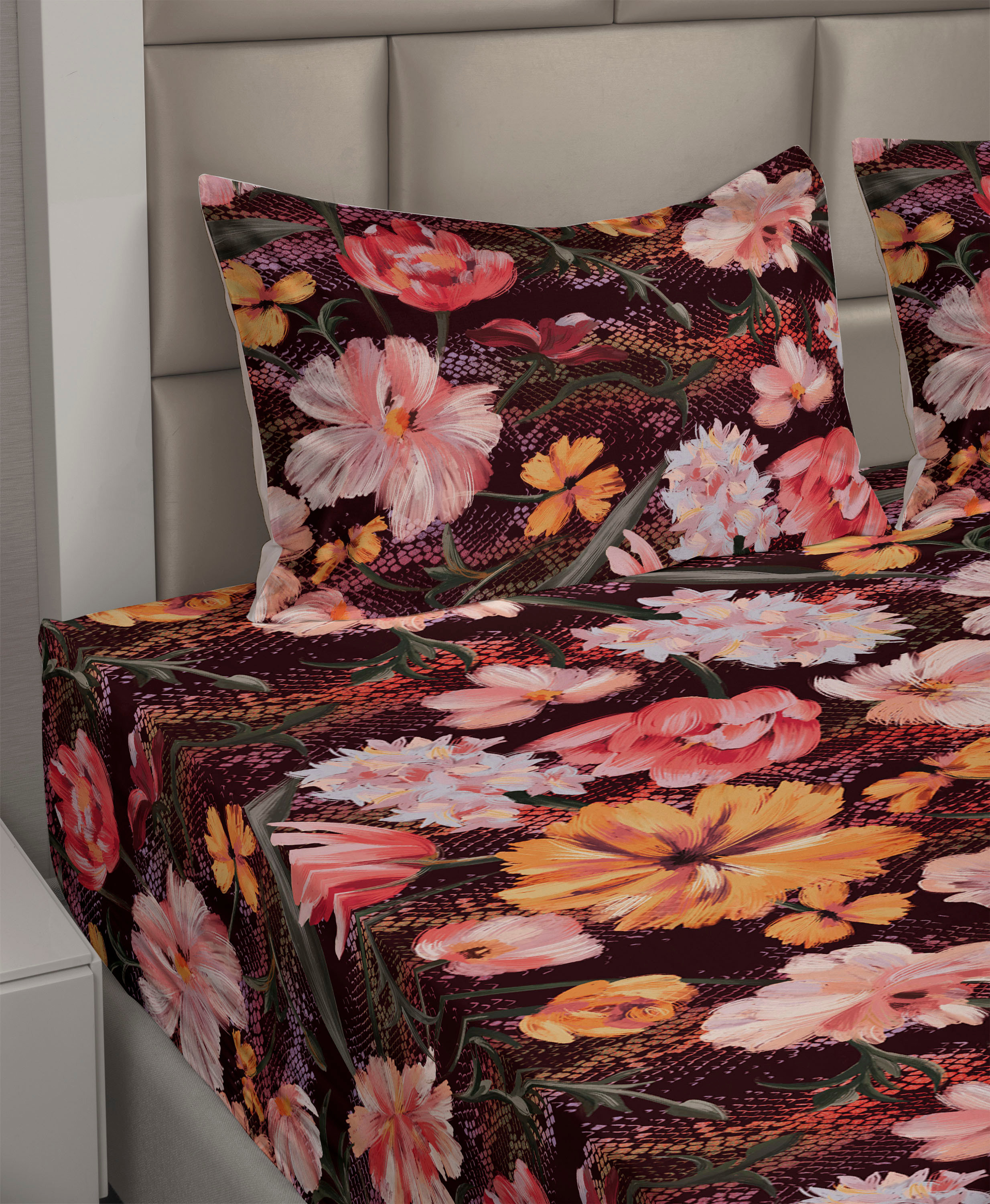 Ambesonne Floral Design Sheet Set Jungle Boho Flowers Marigold Dark ...