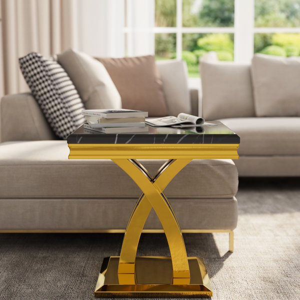 Mercer41 Mawgan 22" Silver End Table with Silver Mirrored X Base and ...