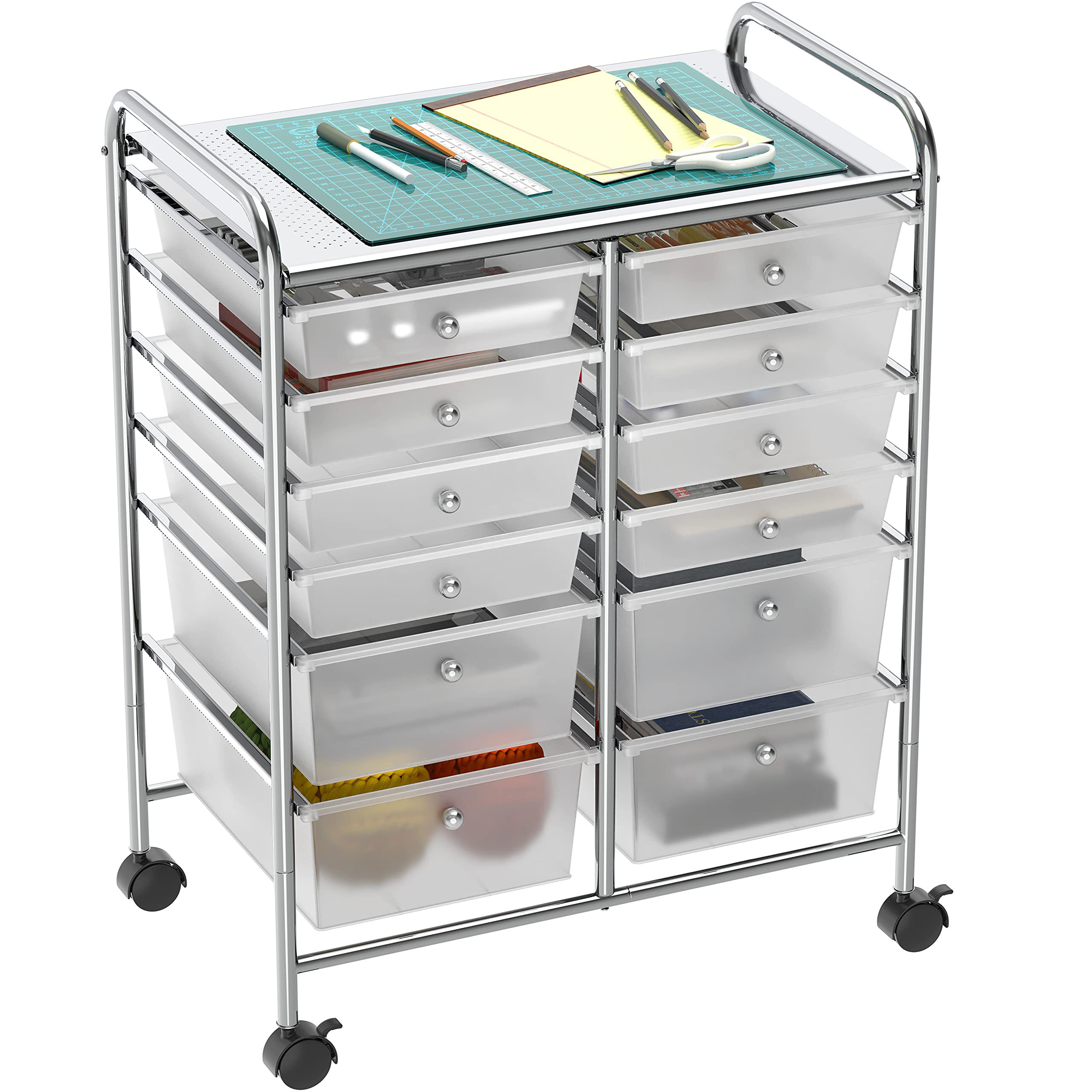 Hokku Designs 12-Drawer Rolling Chrome Utility Cart With Lockable ...